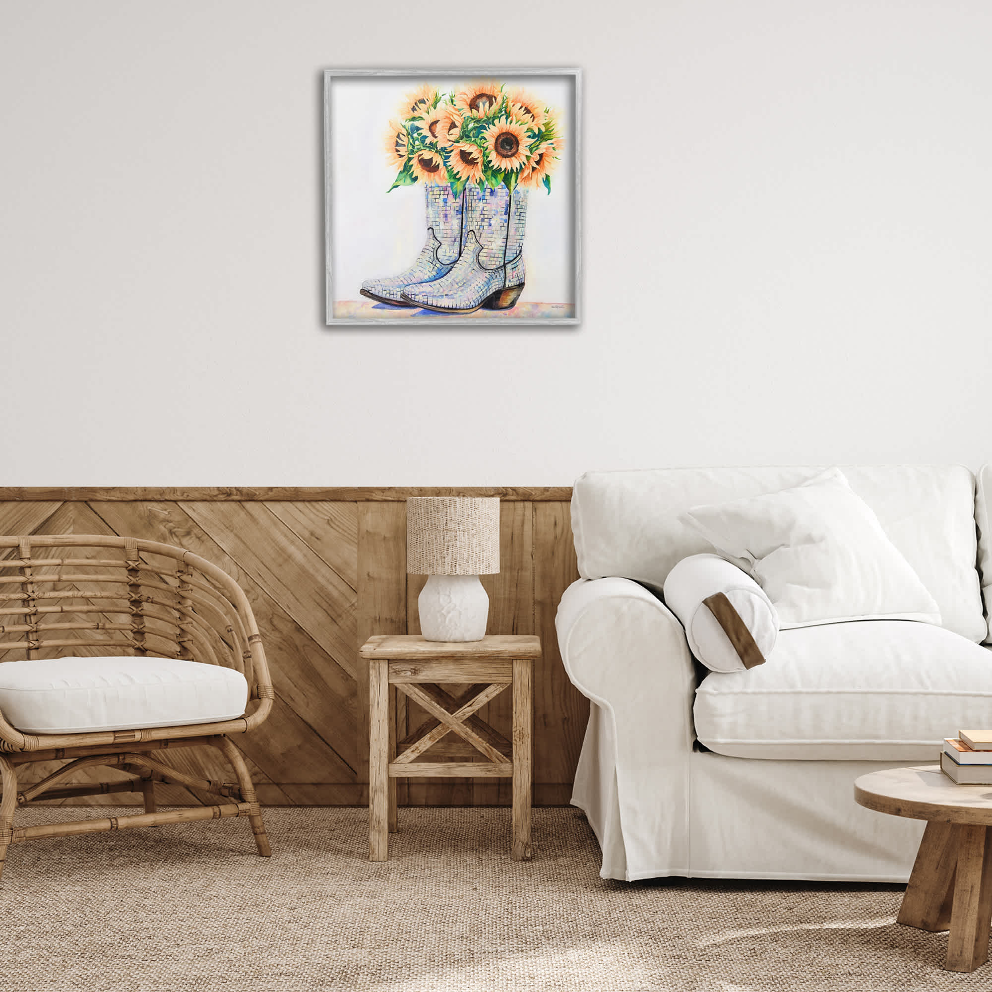 Stupell Industries Sunflower Filled Cowgirl Boots Gray Framed Giclee ...