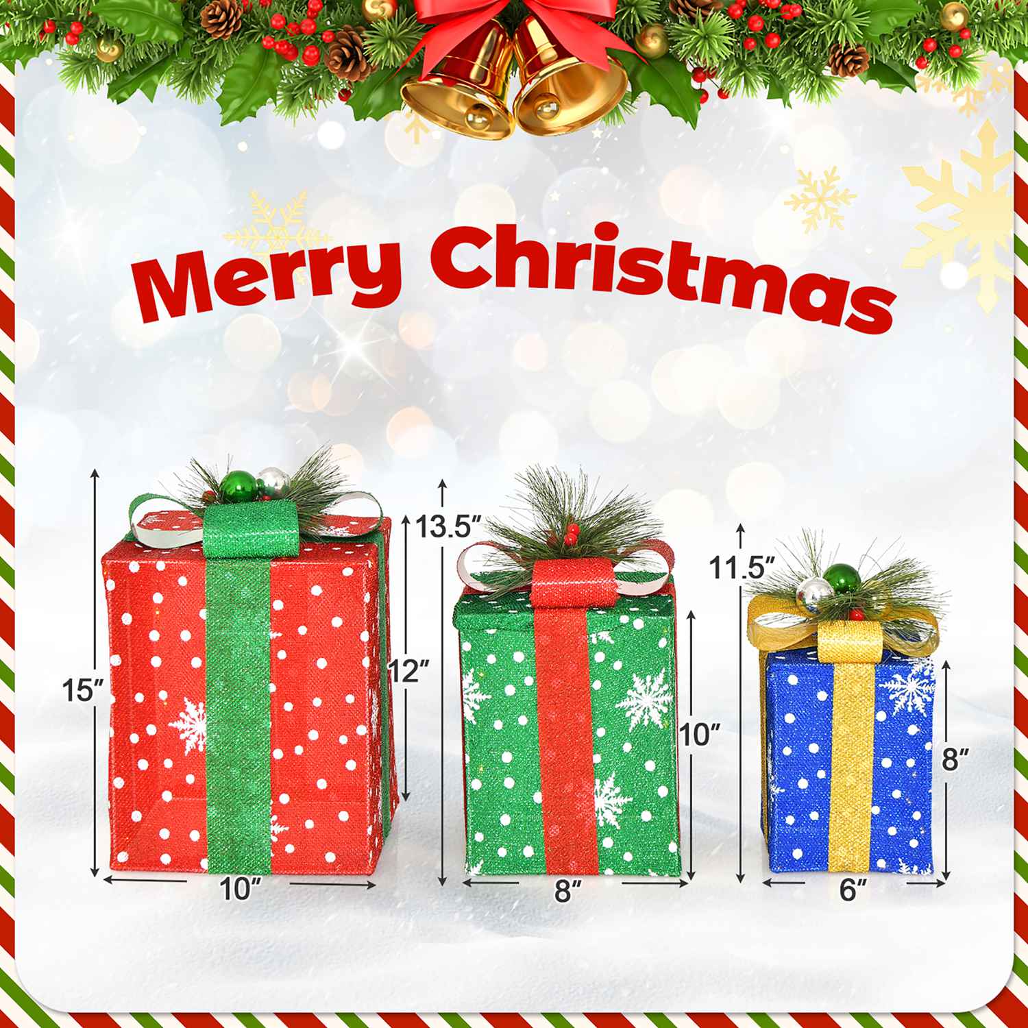Costway Set of 3 Gift Boxes Decoration Light up Present Boxes with ...