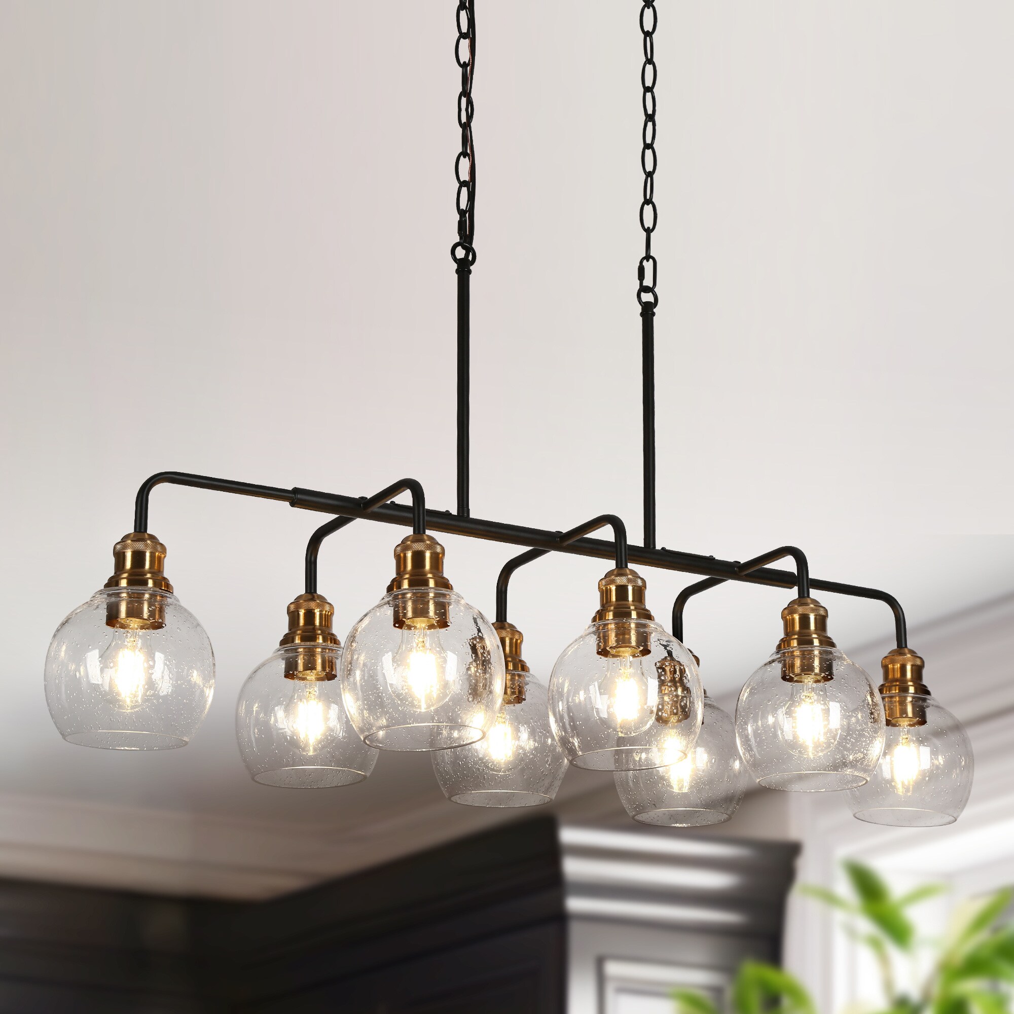 Uolfin 8-Light 40-in Large Black Gold Linear Rectangle Modern ...