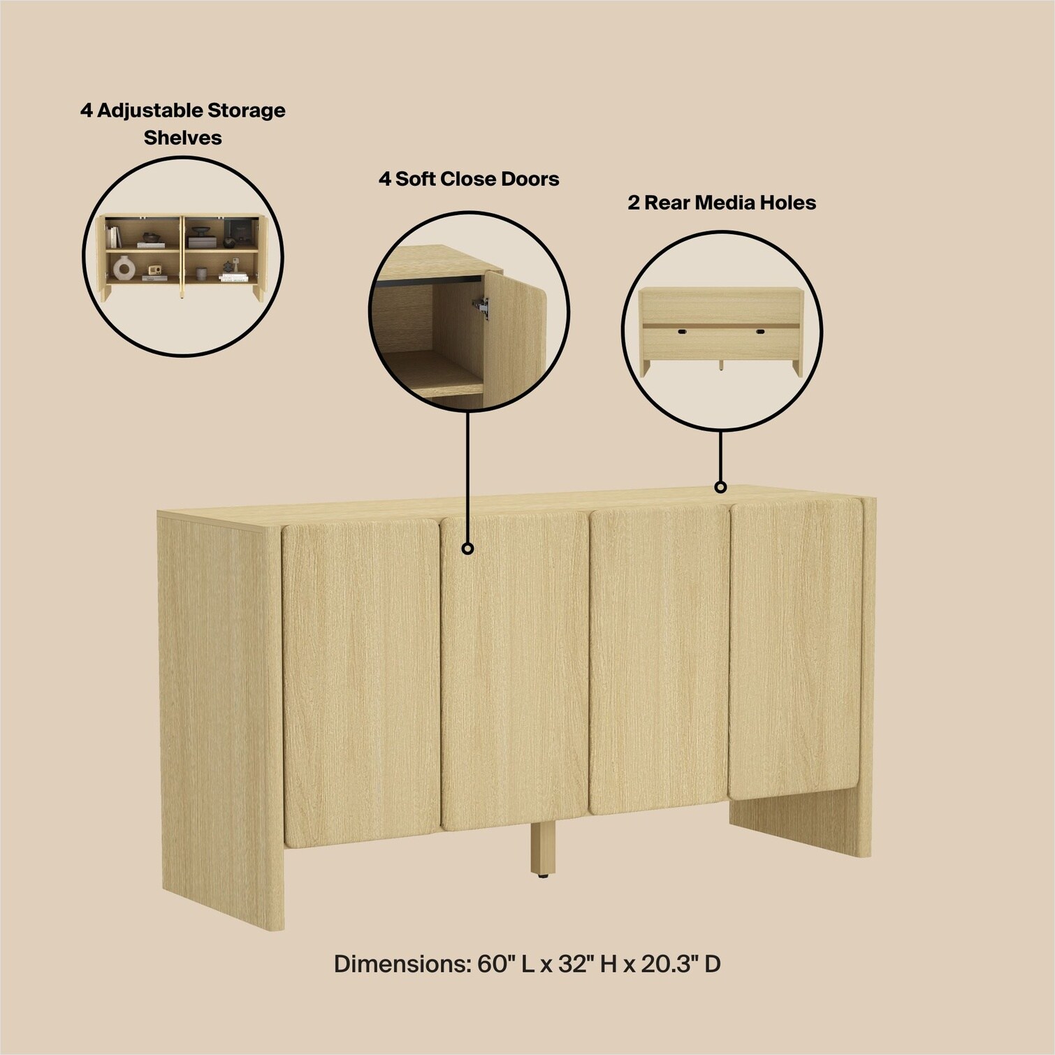 Watnature Living Room Dining Room Sideboard with Push-to-Open Soft ...