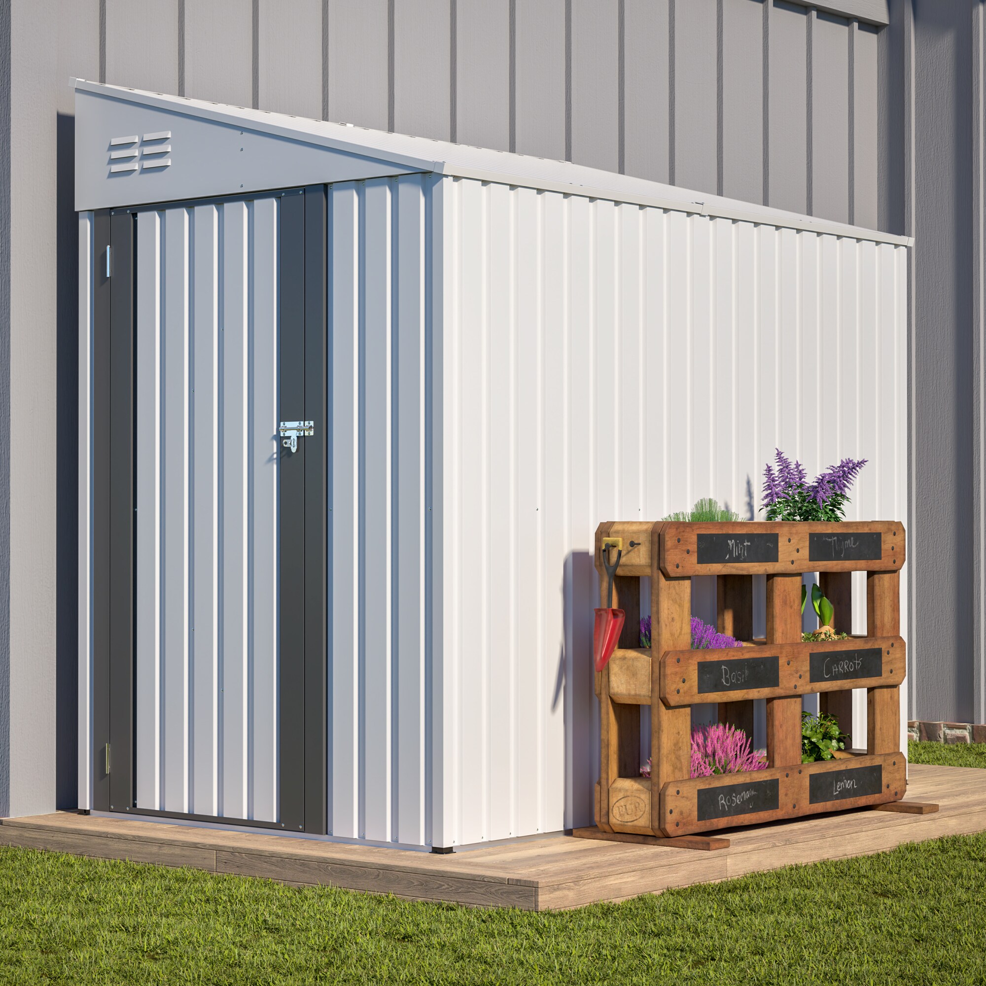 REIBII 4x7 FT Outdoor Storage Shed All-Weather Metal Shed with Lockable ...