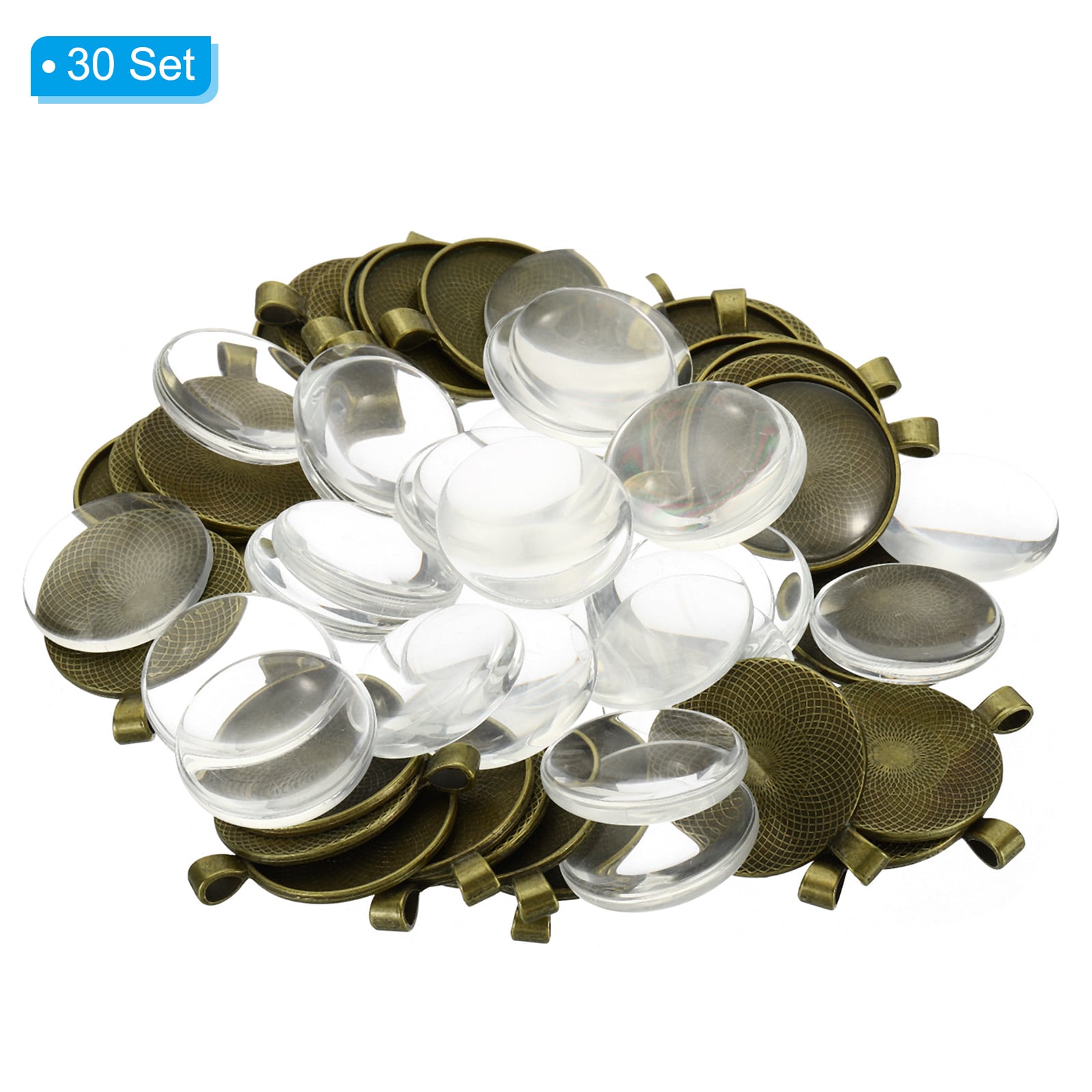 PATIKIL 30 Sets Pendant Trays with Transparent Glass Cabochons 30mm ...