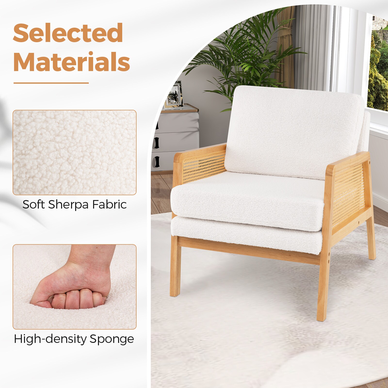 Costway 35.5-in W Modern Natural + Beige Fleece Accent Chair in the ...