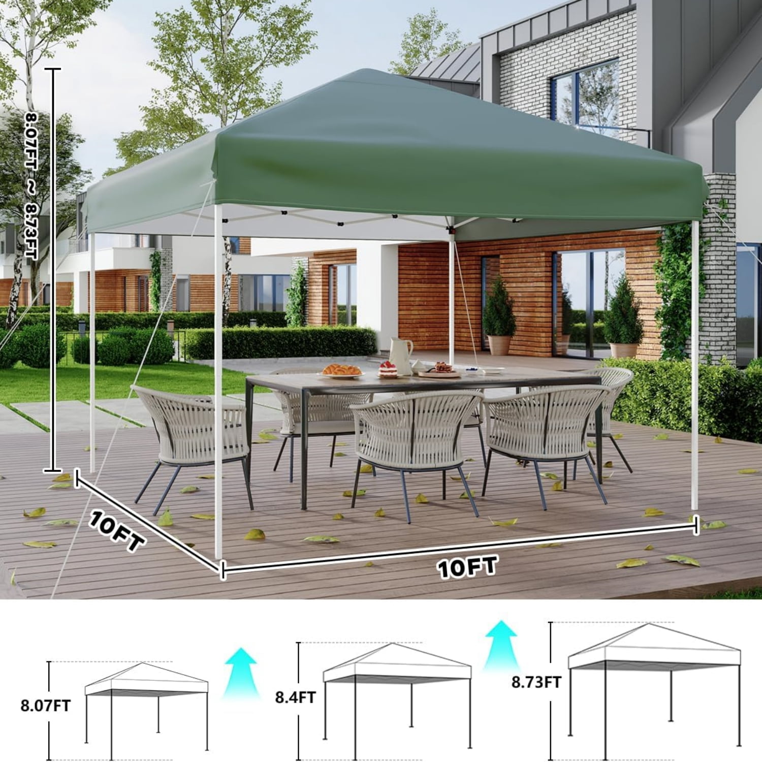 GAOMON 10x10 FT Pop Up Canopy 3 Adjustable Heights 4 Sandbags Carrying ...