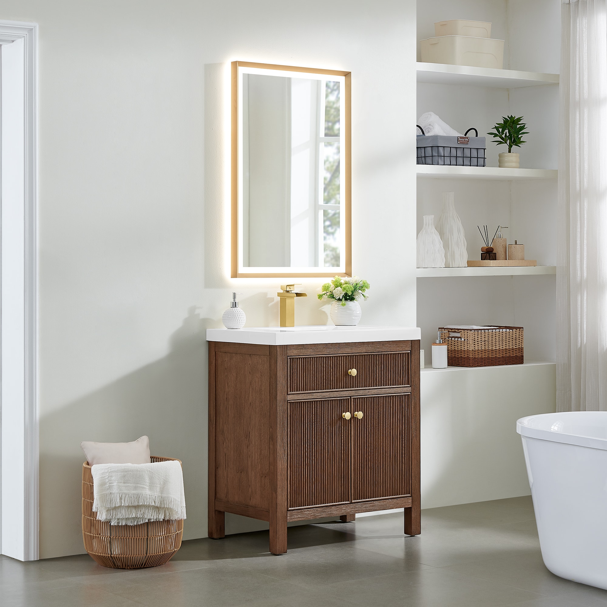 Altair Cerrito 30-in Brown Brushed Oak Single Sink Bathroom Vanity with ...