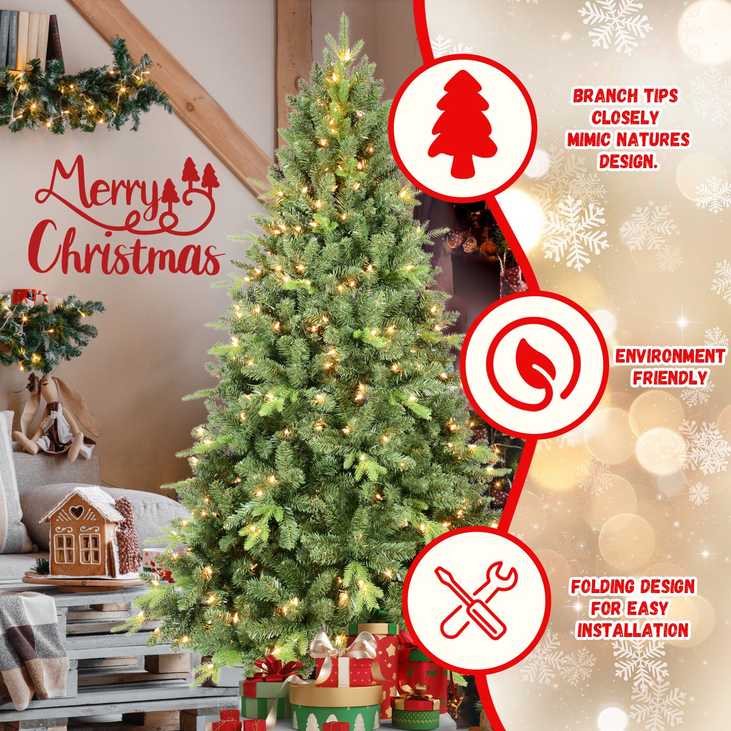 Boyel Living 4 ft. Pre Lit Classic Christmas Tree with 200 UL Warm ...