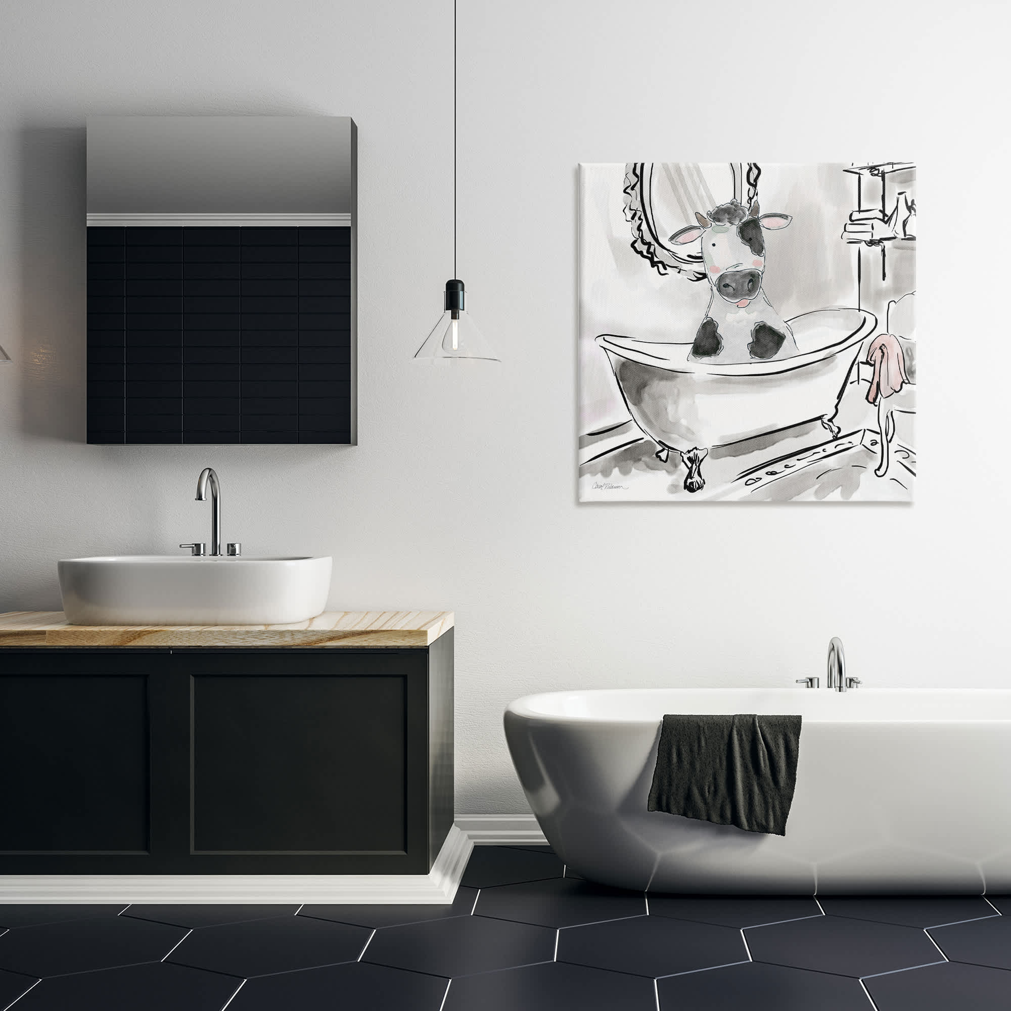 Stupell Industries Minimal Bathtub Cow Canvas Wall Art By Carol ...