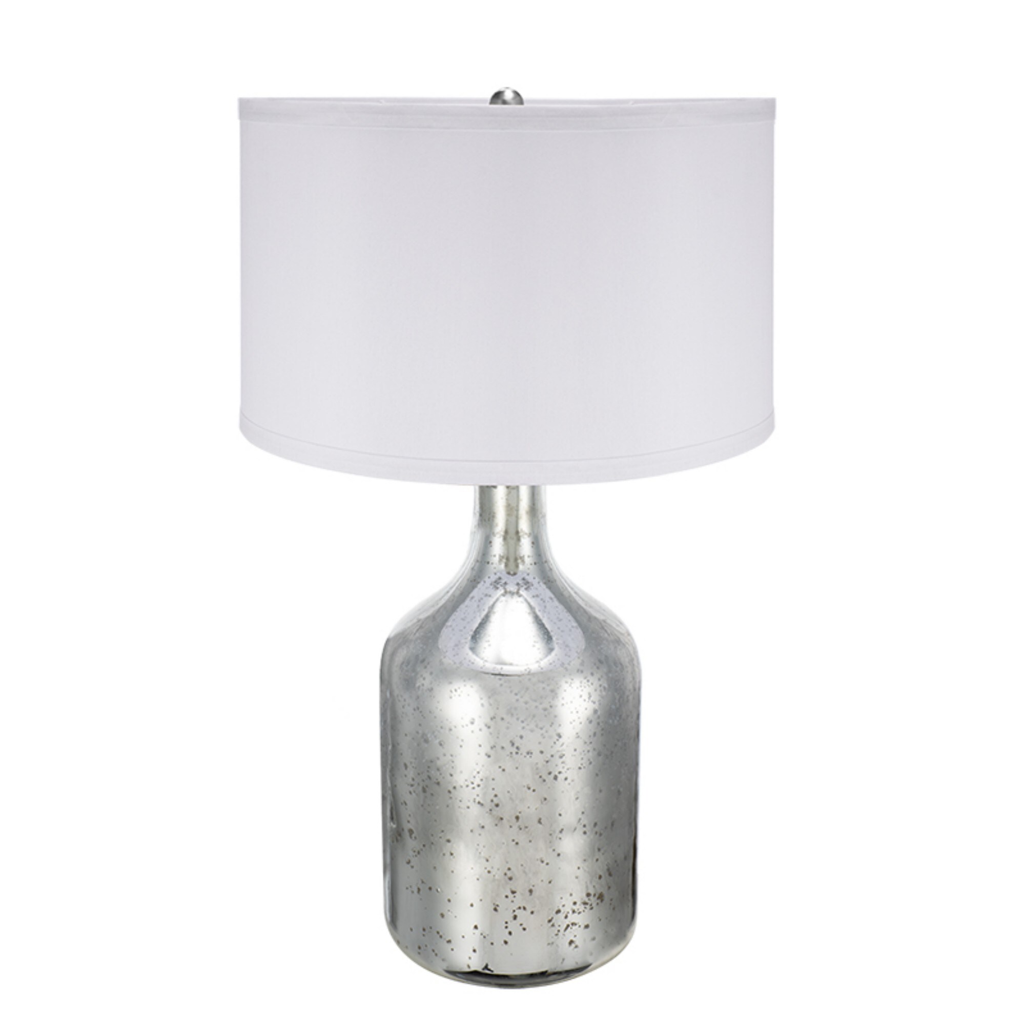 JUSHUA 18x32 inch Silver Round Table Lamp with White Fabric Shade Lamp ...