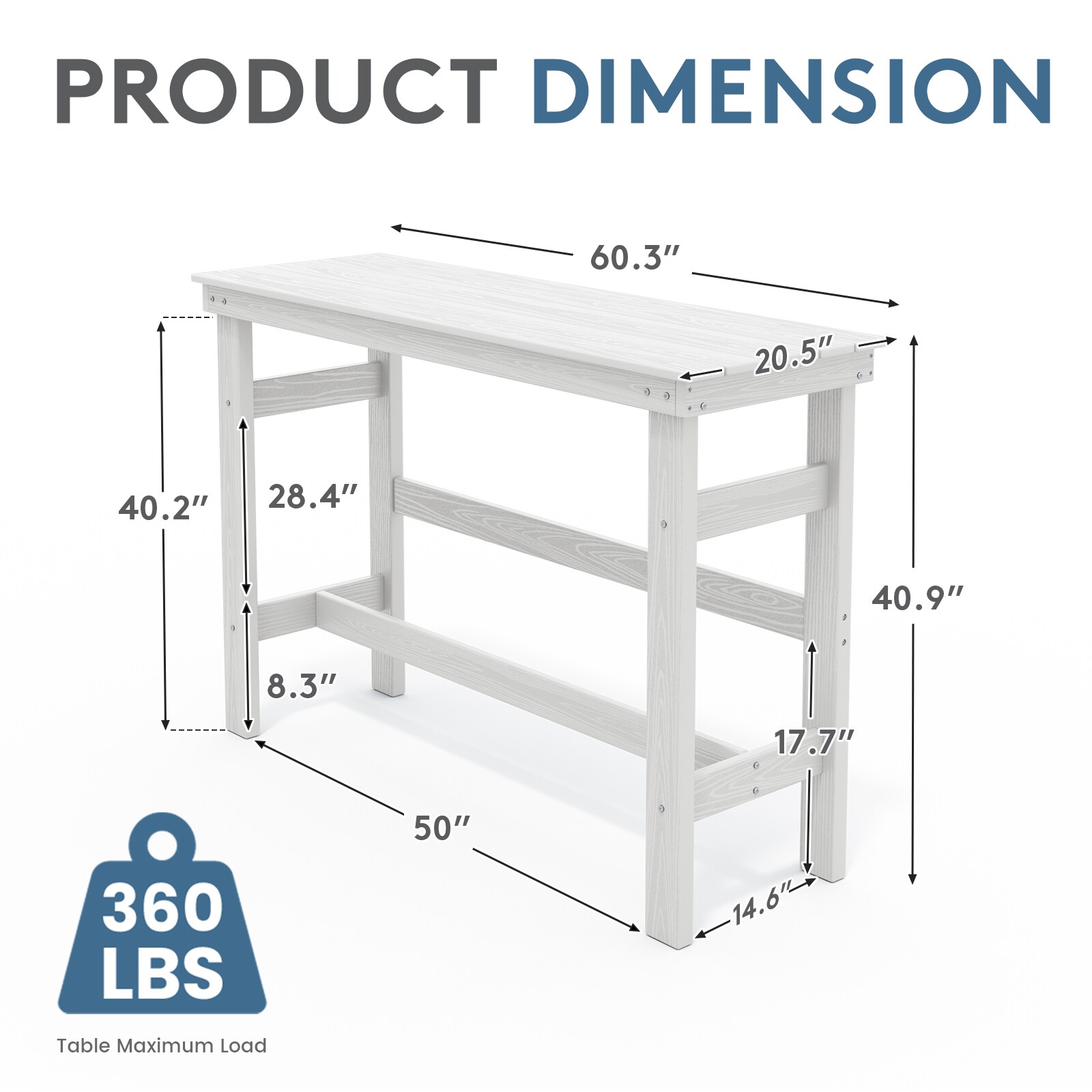 Serwall Outdoor HDPE Bar Height Table Weather Resistant Tall Patio ...