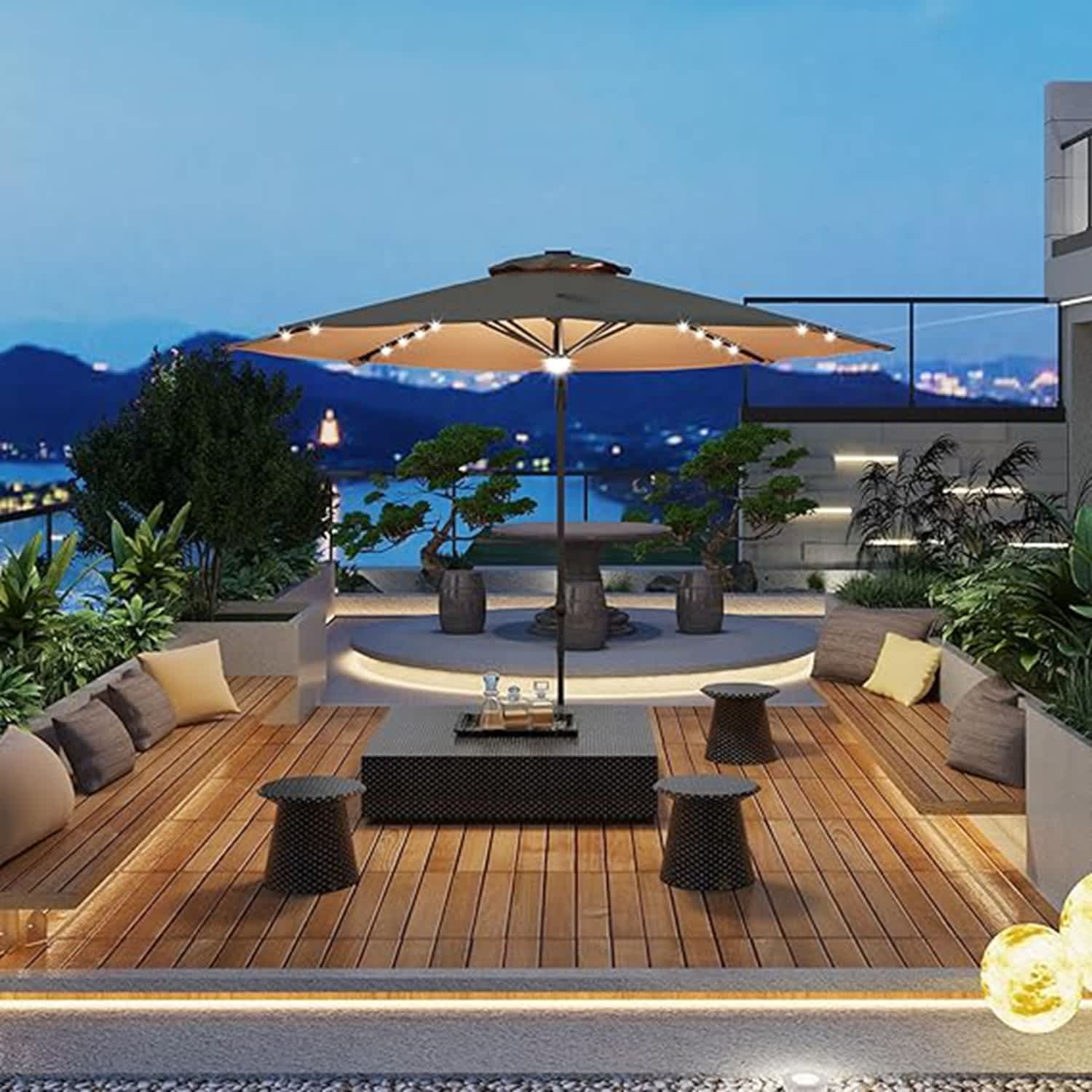 Qeetex 10FT Mini Patio Umbrella 360 Degree Rotation with Base With ...