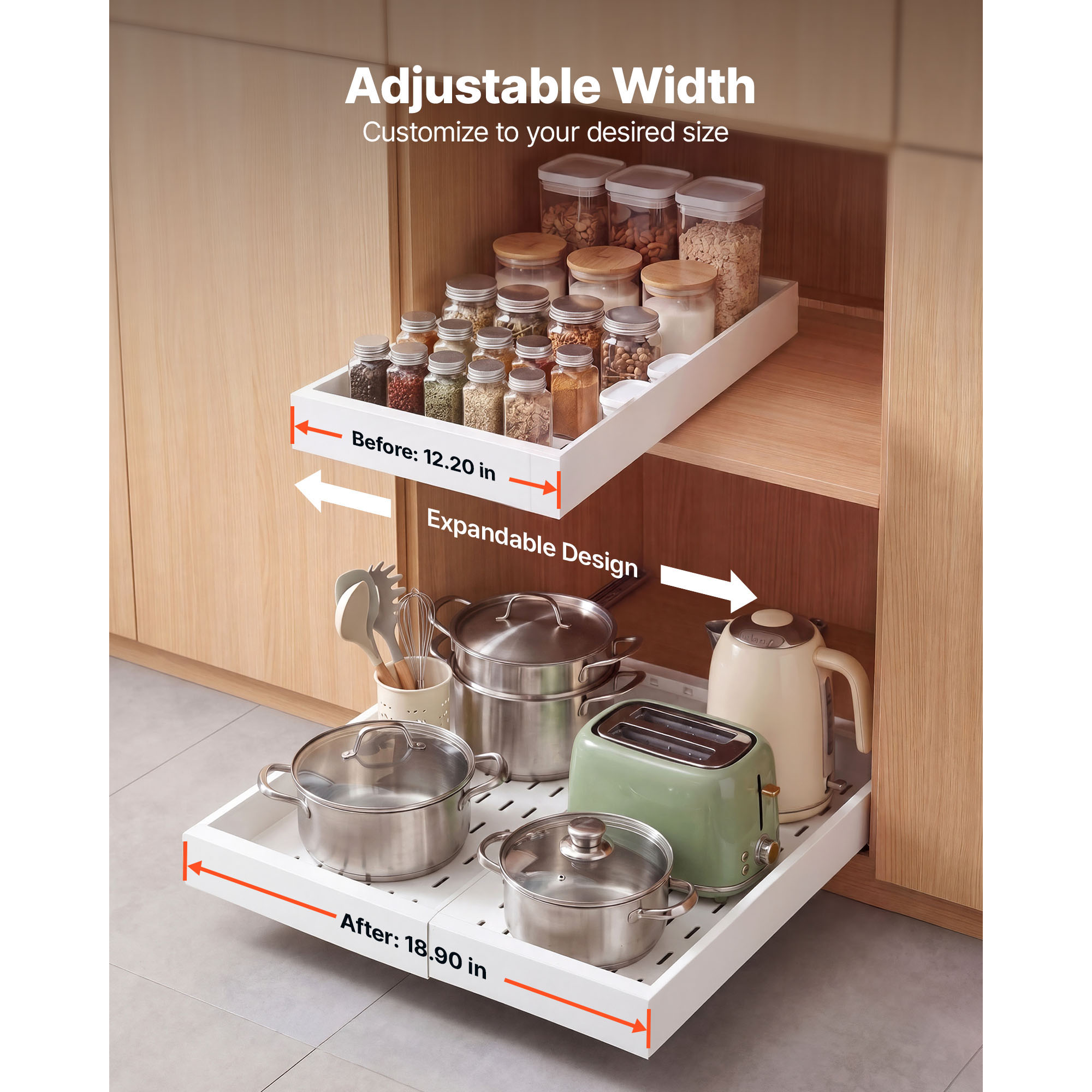 VEVOR Pull Out Cabinet Organizer 2 Pack Expandable Width (12.2in-18.9in ...