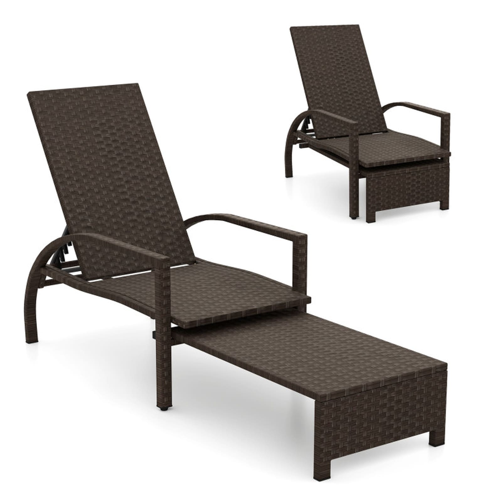 SUGIFT Mix Brown PE Rattan Chaise Lounge with Retractable Ottoman - 6 ...