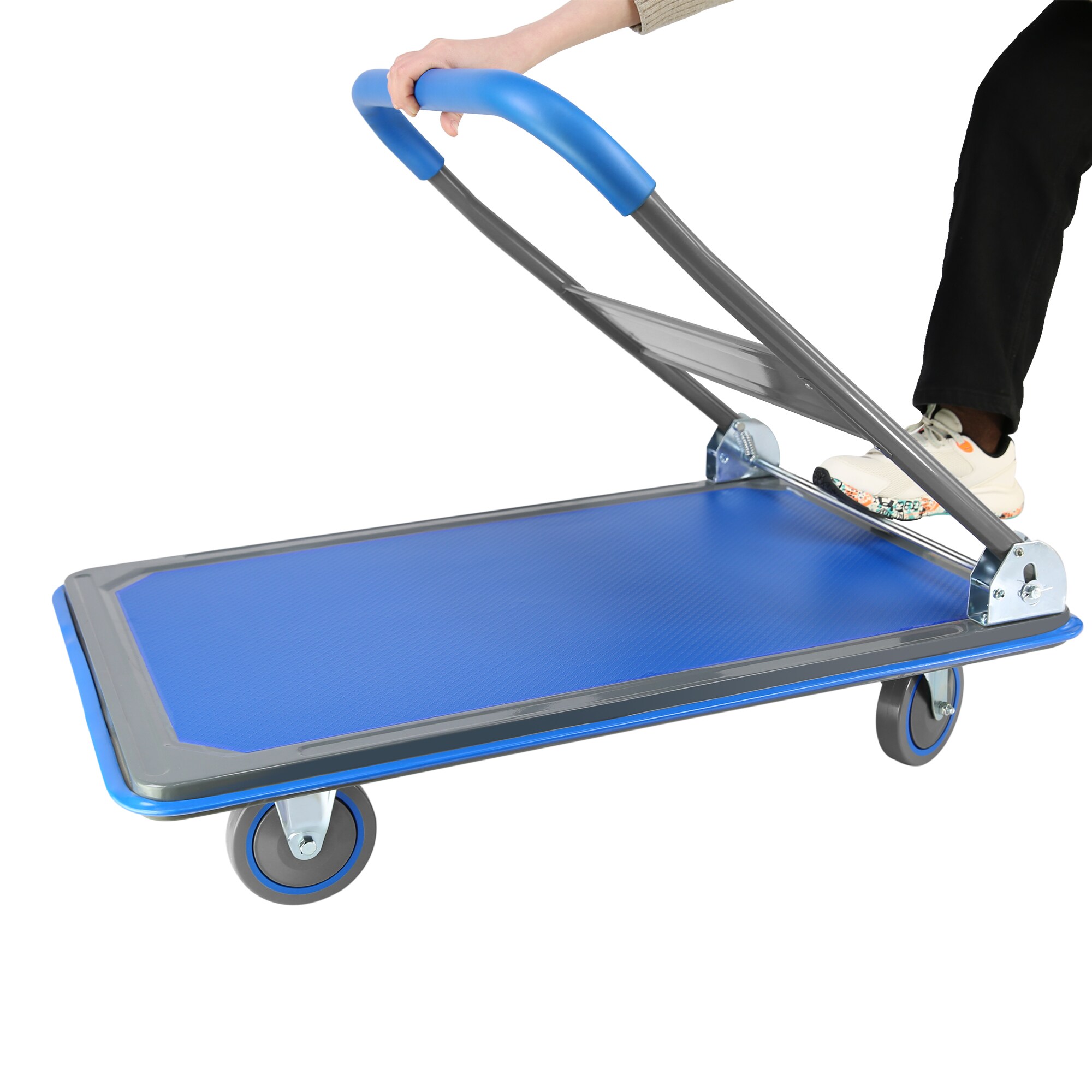 Siavonce 660-lb Capacity 4-Wheel Blue Steel Folding Hand Truck in the ...