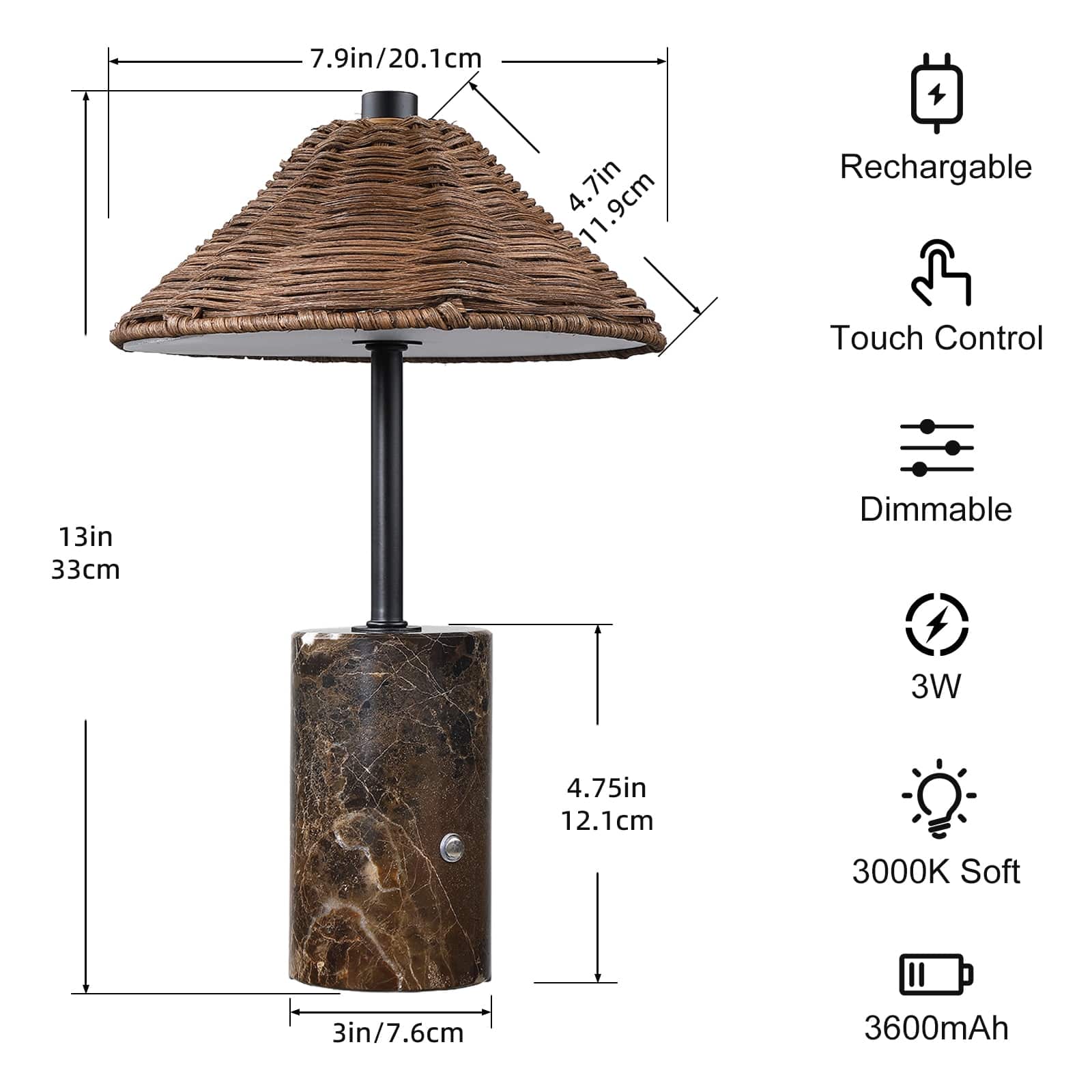 BIGHOUSE 2 Pack Rechargeable LED Table Lamps Cordless 3-Way Dimmable ...