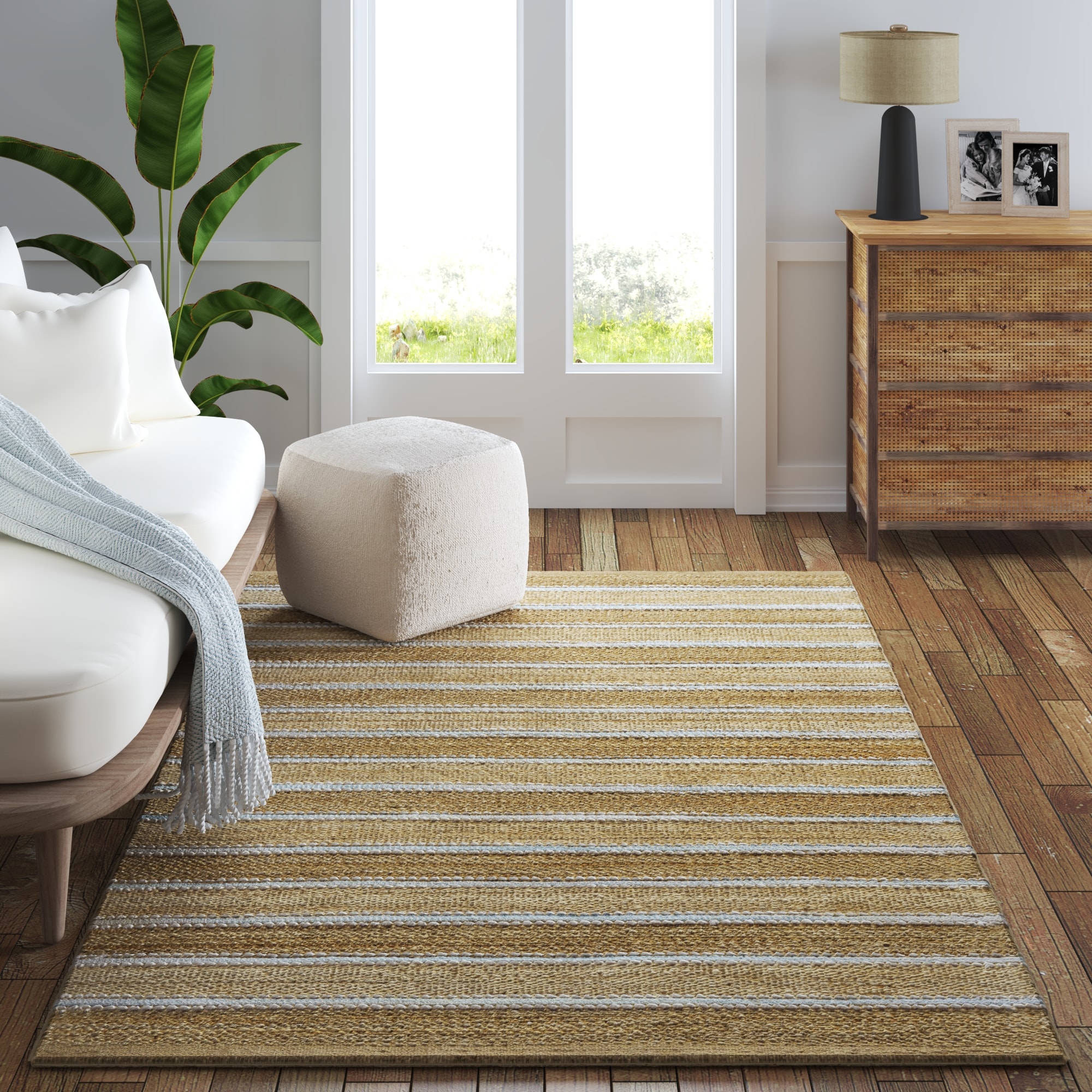LR Home 5 X 7 (ft) Jute Spa Blue/Natural Indoor Stripe Coastal Area Rug ...