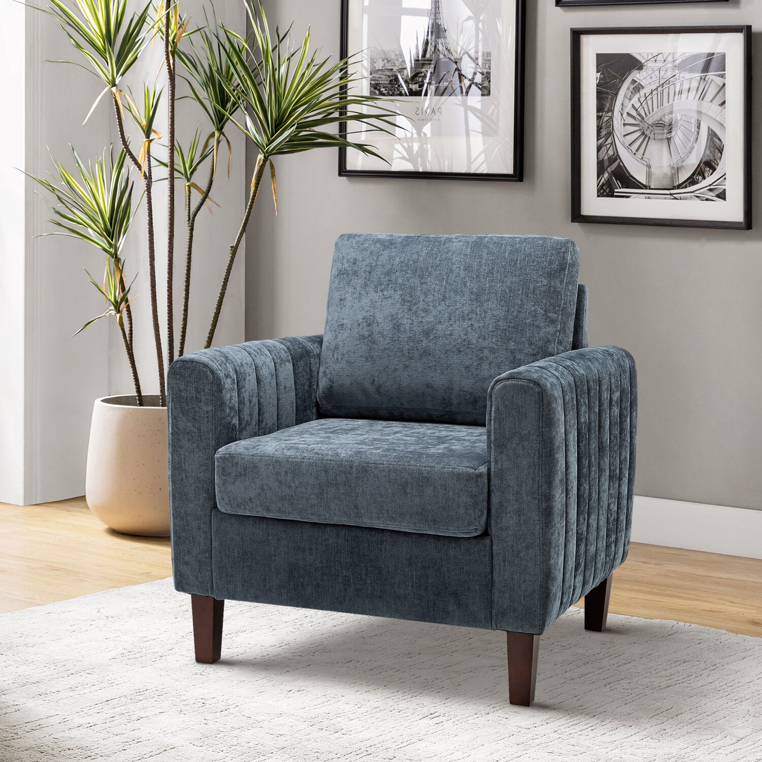 14 Karat Home Cephisus 32.5-in W Casual NAVY Chenille Accent Armchair ...