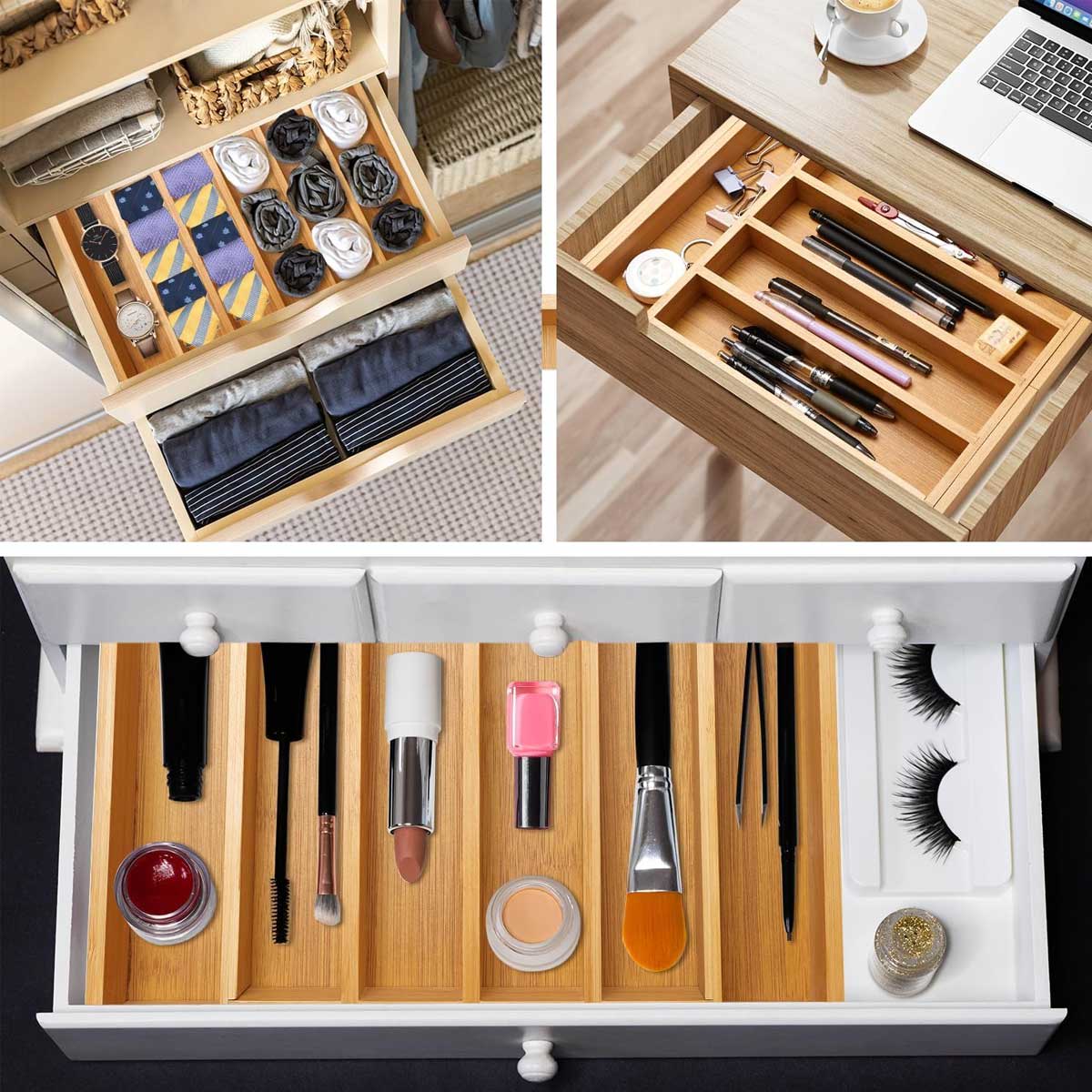 Aoibox Expandable Bamboo Kitchen Drawer Organizer Adjustable Silverware ...