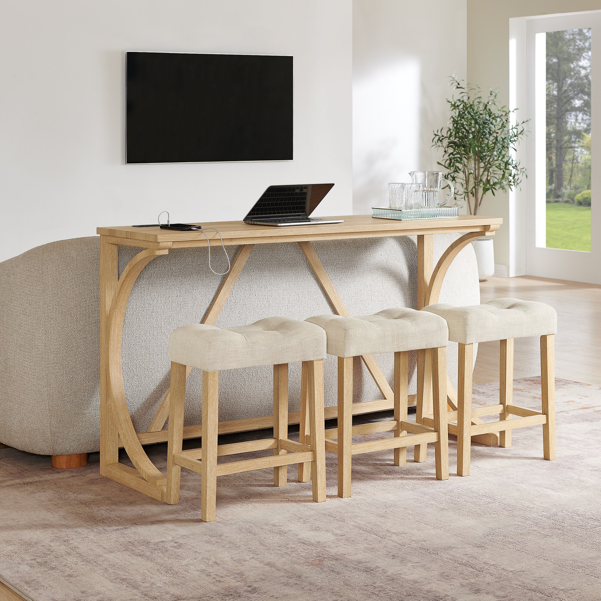 LOVMOR 59 Inch Bar Table Dining Table Sofa Table with Power Outlet 3 ...
