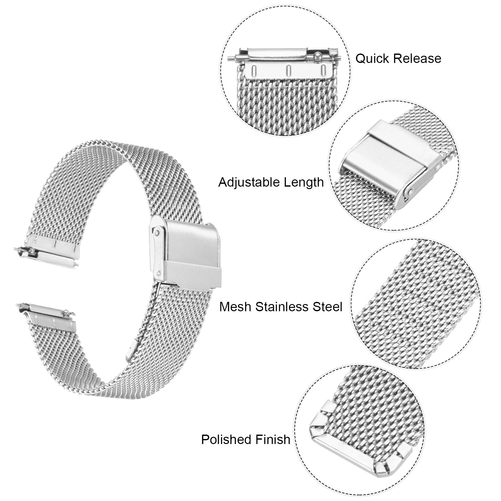 Harfington 316L Stainless Steel Mesh Watch Band 17mm Quick Release ...