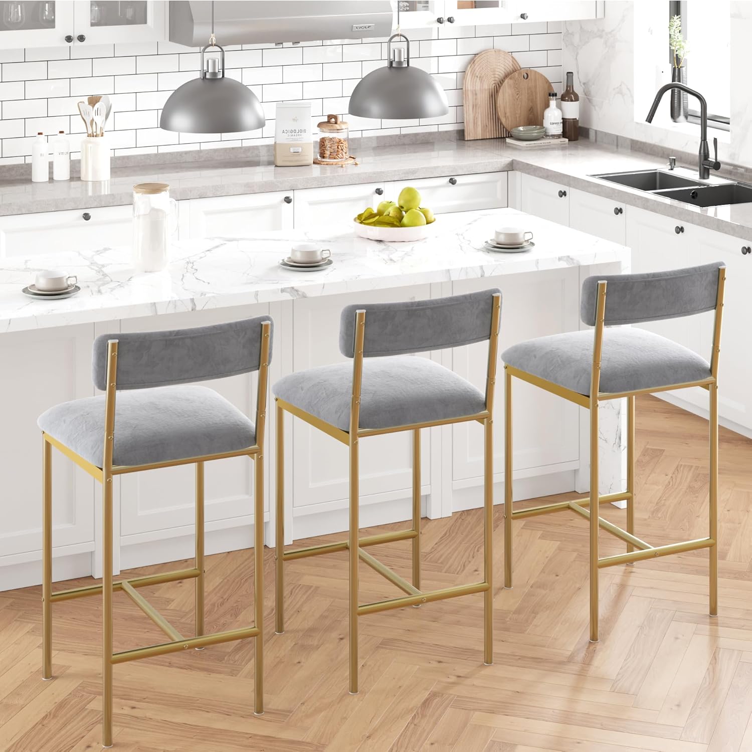 IdealHouse Bar Stools Set of 2/ Upholstered Counter Height Bar Stools ...