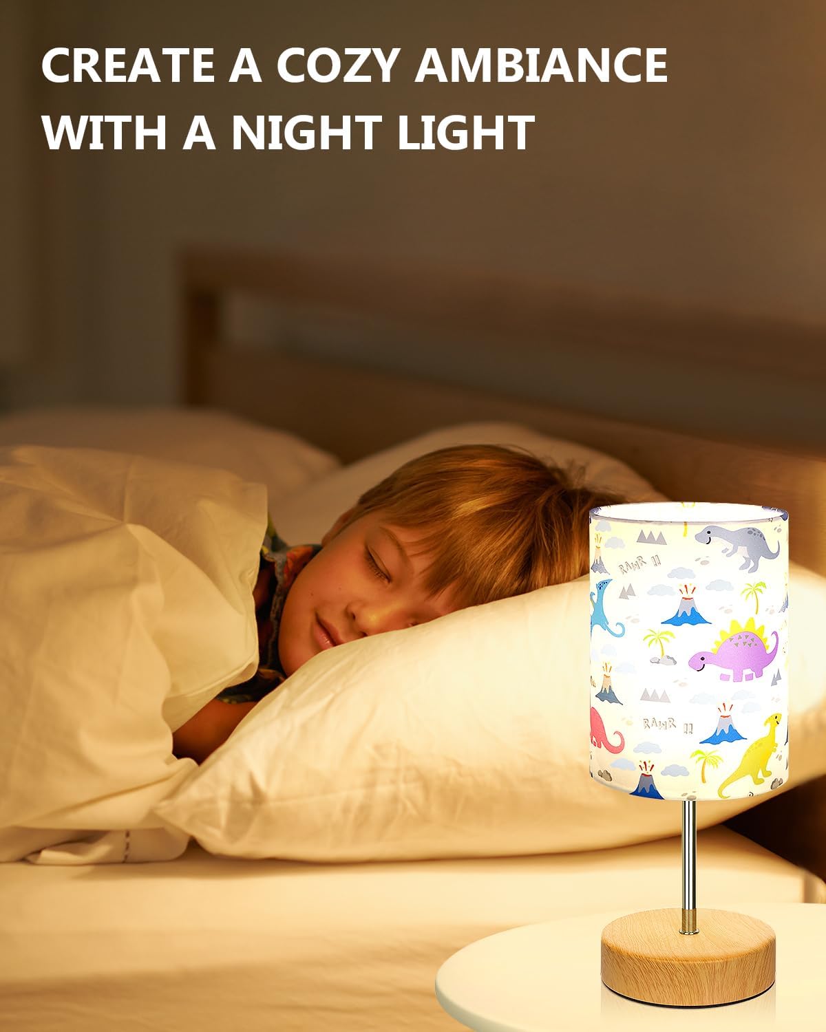 Cinoton Bedside Table Lamp for Bedroom with Dinosaur Pattern Printed ...