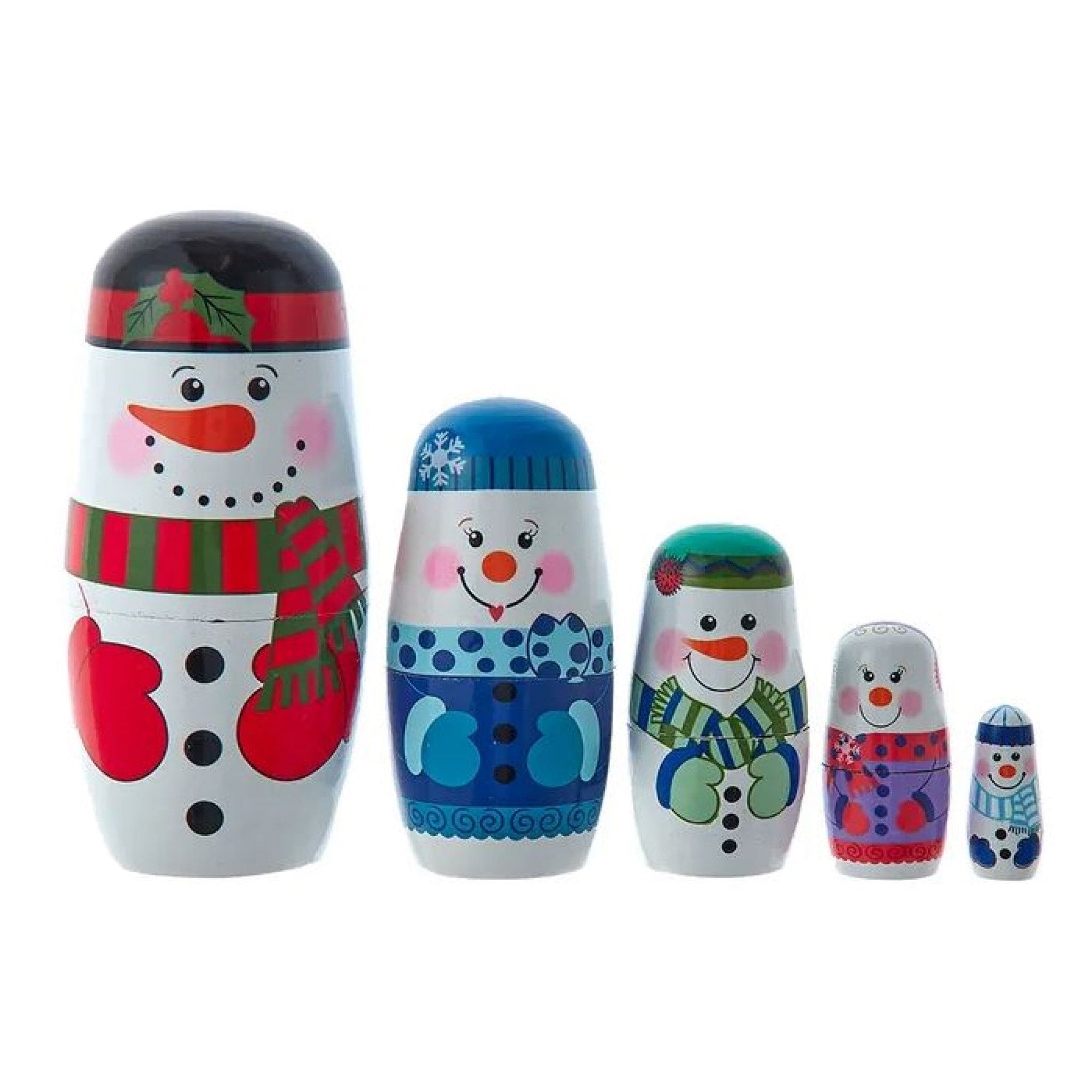 Kurt S. Adler Set of 5 Wooden Multicolored Snowman Nesting Dolls in the ...