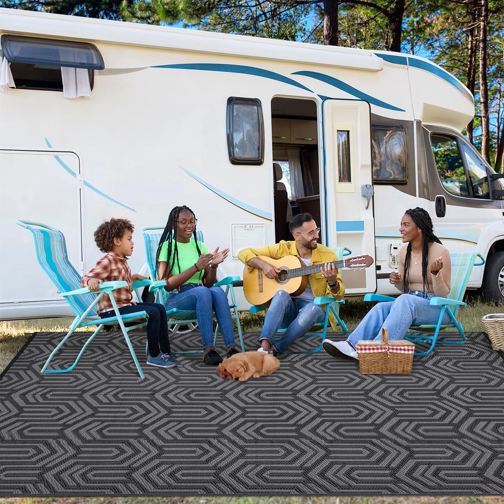 GarveeLife 9 x 12 ft Outdoor Modern Geometric Striped Mats Woven ...