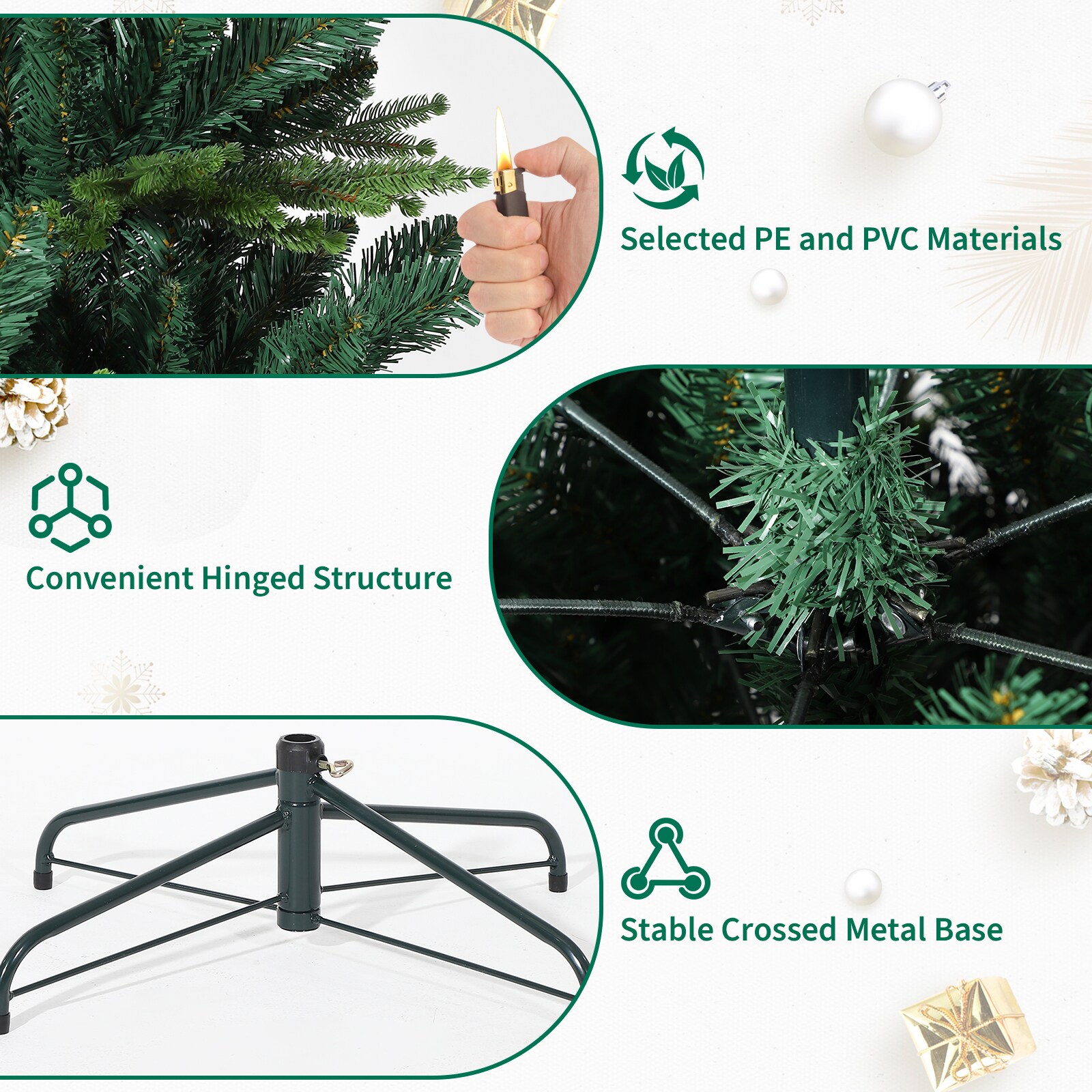 Der Rose 5FT Christmas Tree Artificial Christmas Tree with Metal Stand ...