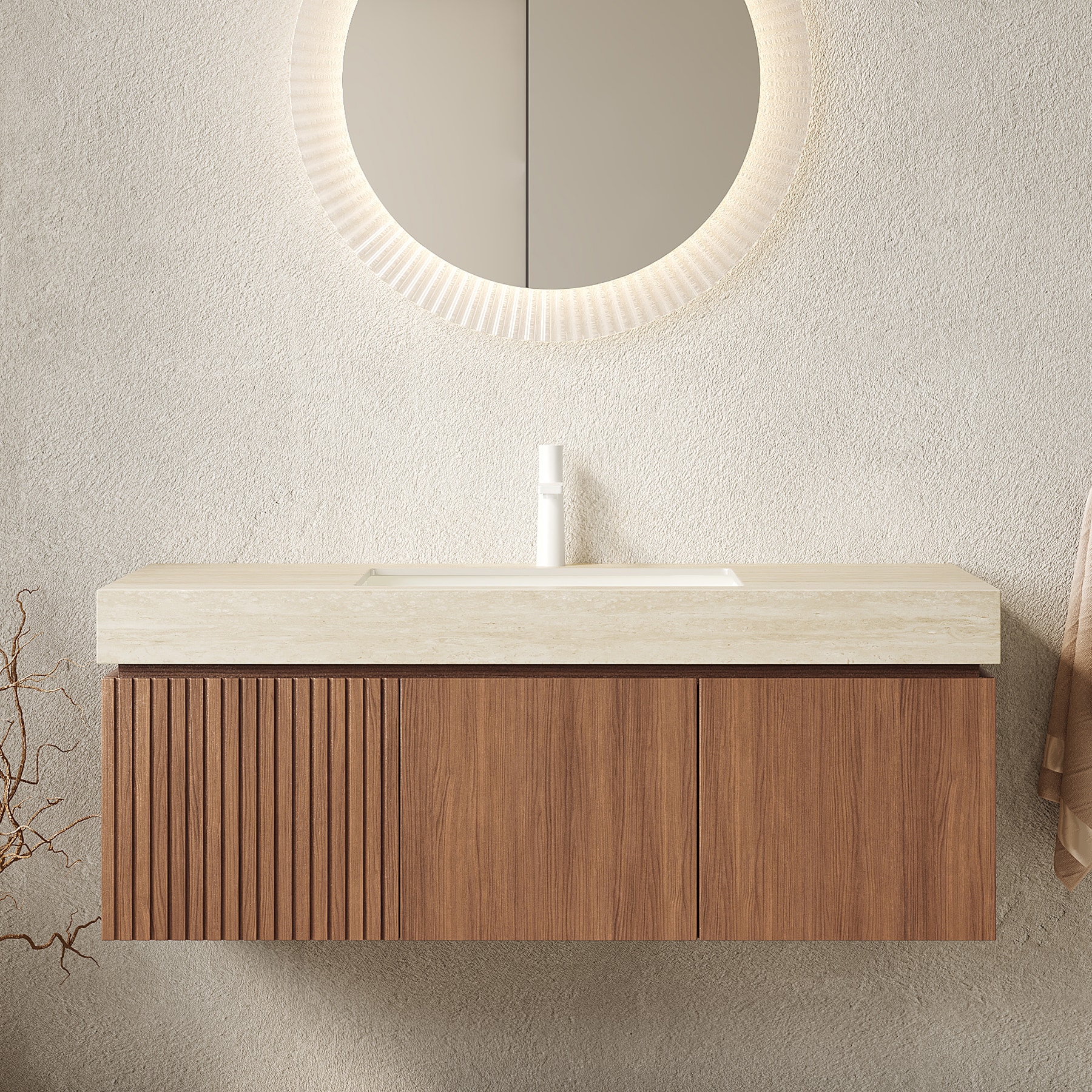 Dexmalle 48-in Brown Oak Woodgrain Wall-Mounted Single Sink Bathroom ...