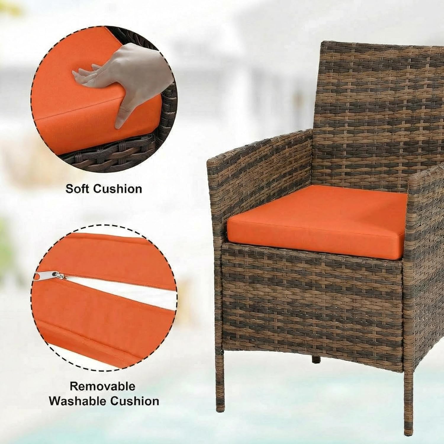 Garvee 3 Piece Patio Furniture Set Rattan Outdoor Furniture with 2 ...