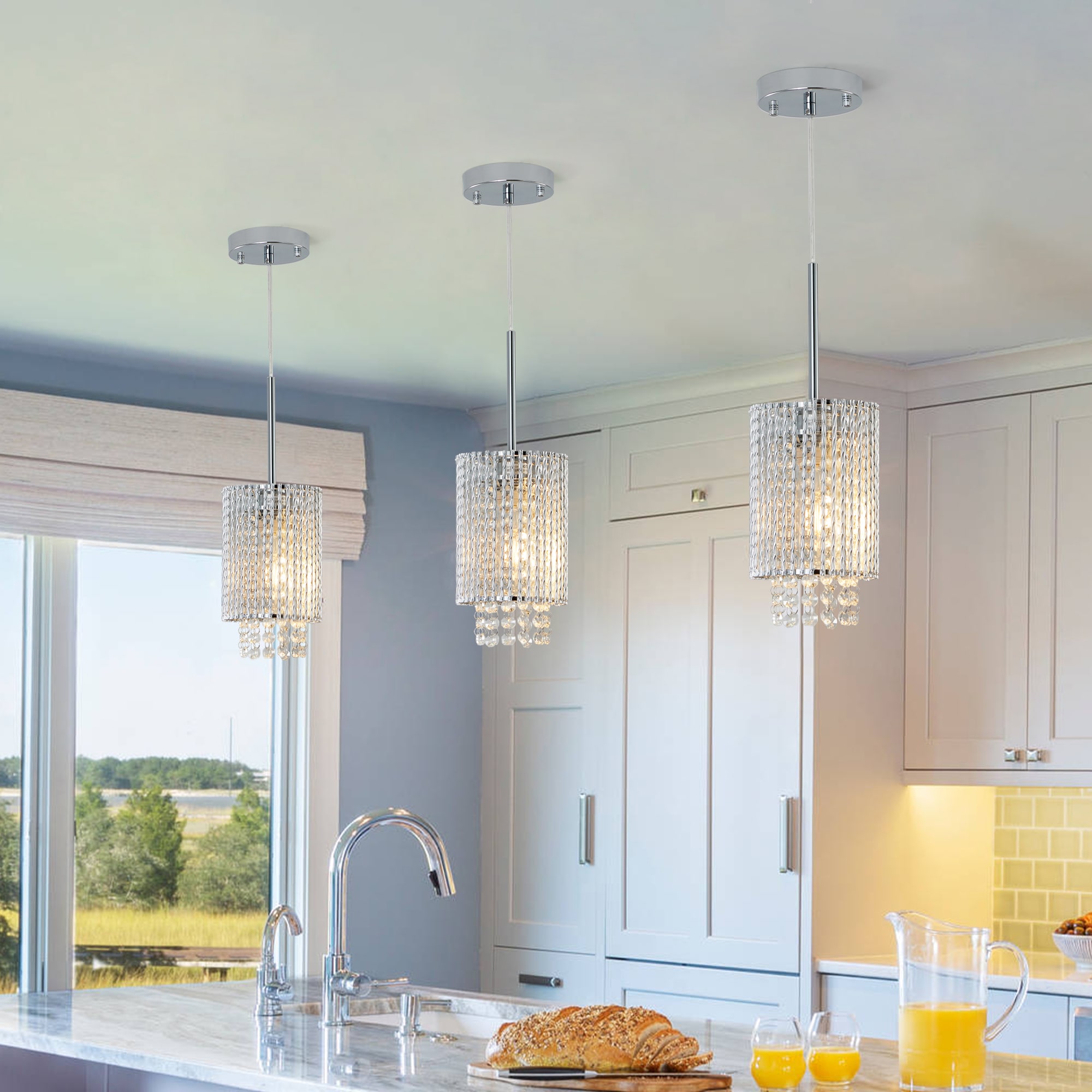 AAZJ Crystal Pendant Light 3 -Light Chrome Modern/contemporary Metal ...