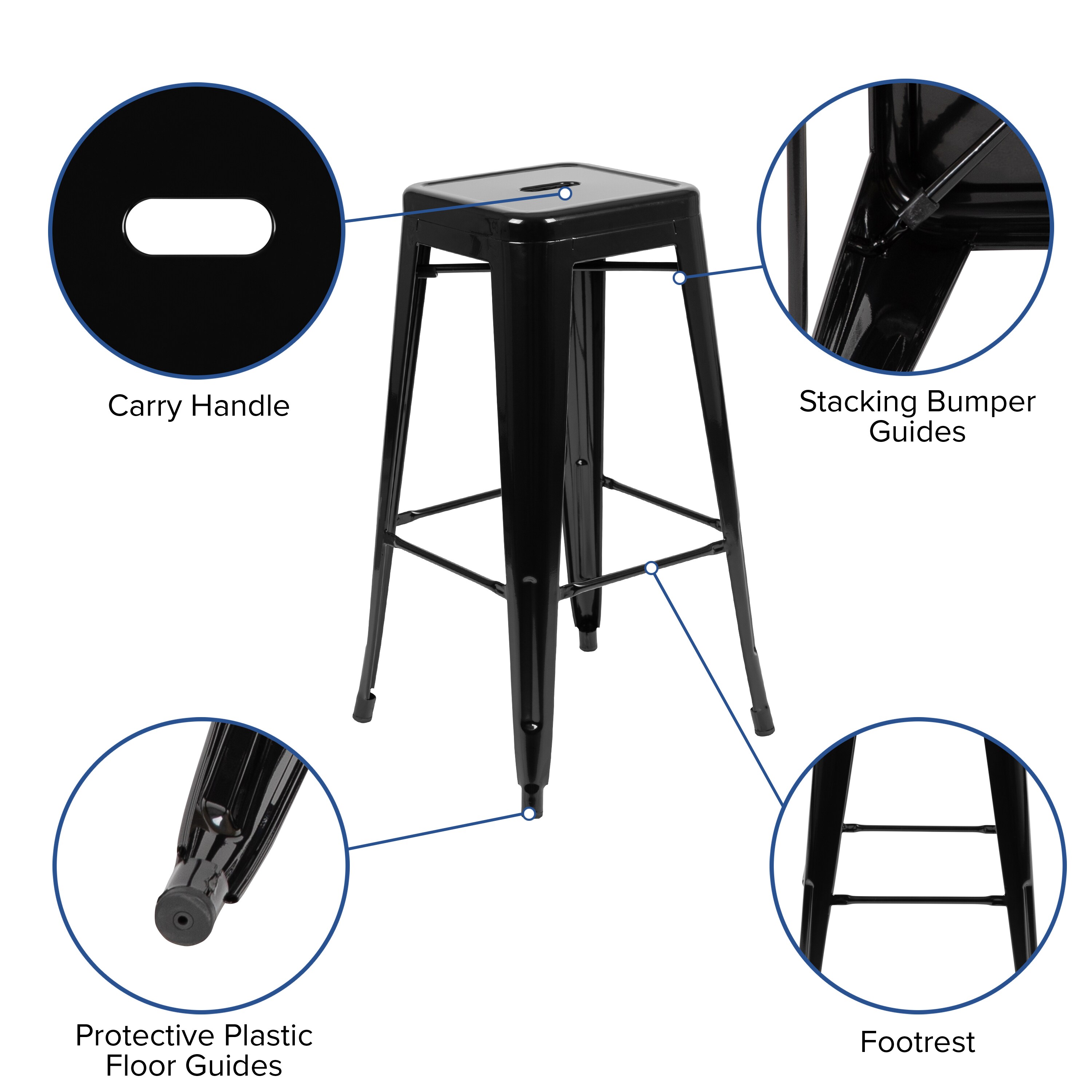 Emma + Oliver 4 Pack 30-in High Metal Indoor Bar Stool - Stackable ...