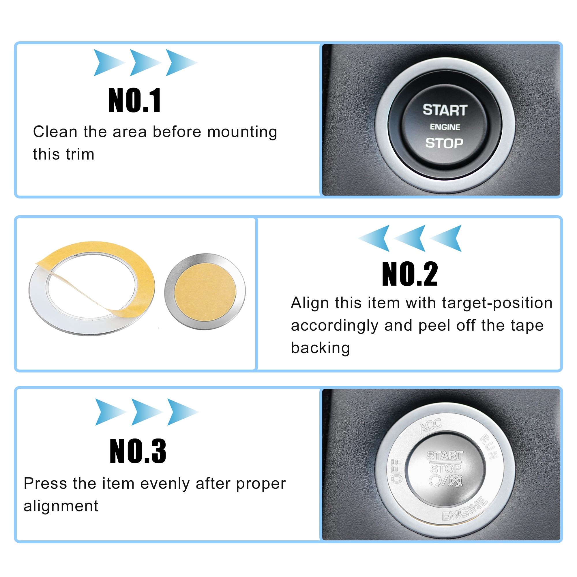 Unique Bargains Engine Start Stop Button Cover Kit One Click Push Start ...