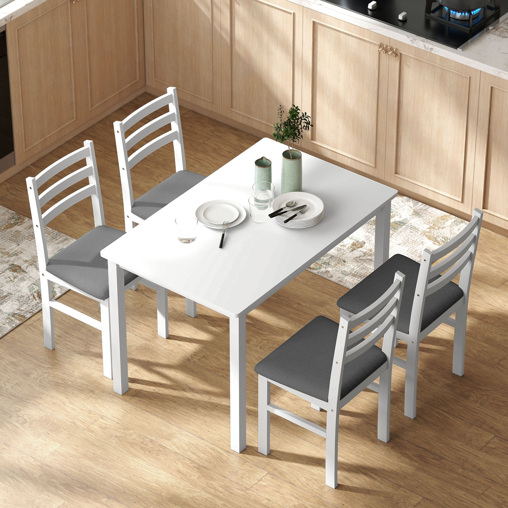 HomCom 5 Piece Dining Table Set for 4 with Solid Wood Frame Farmhouse ...