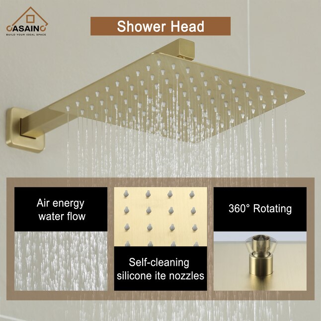 Casainc Shower System Brushed Gold Dual Head Waterfall Shower Faucet
