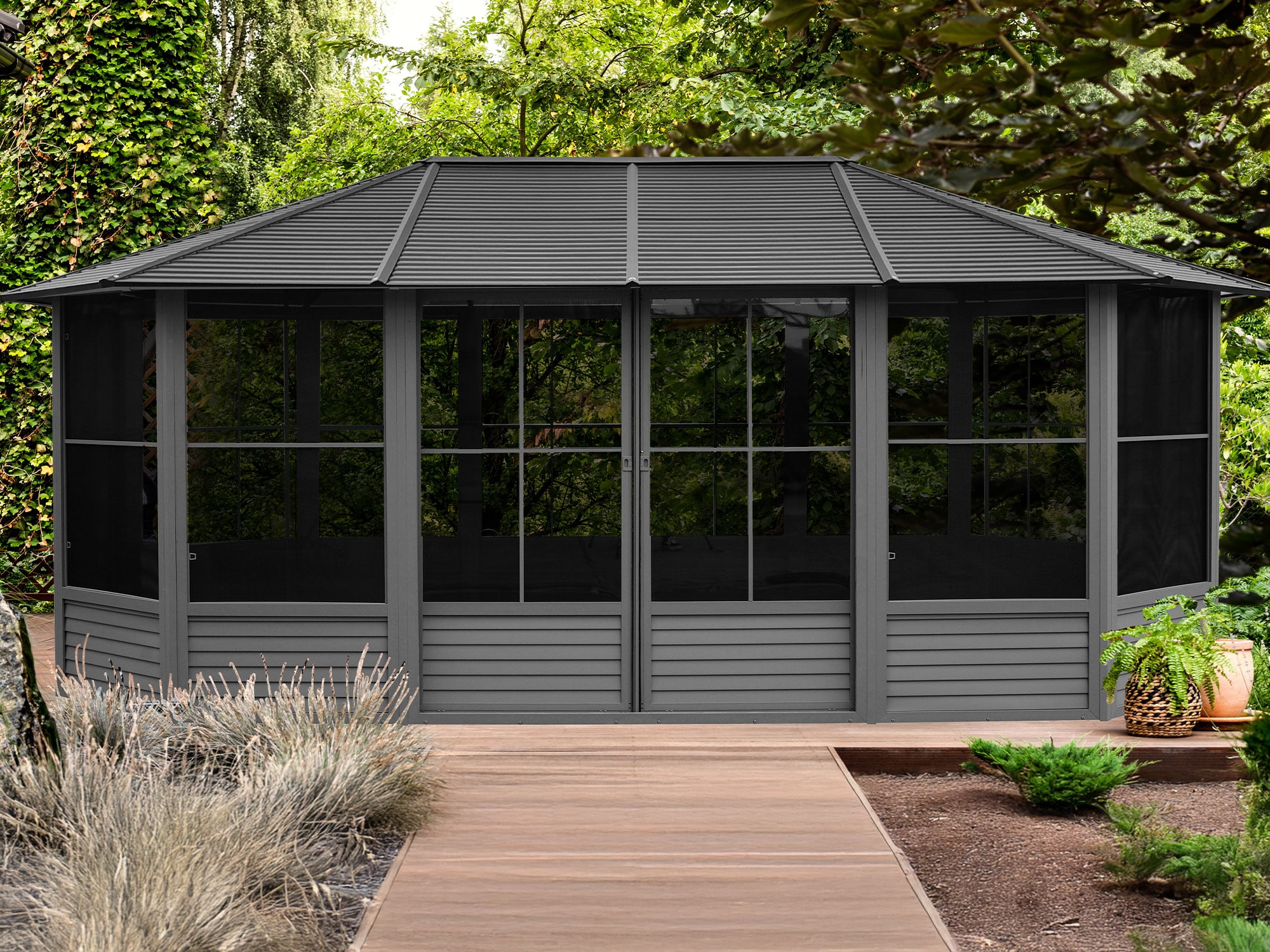 Gazebo Penguin 12-ft x 18-ft Florence Slate Solarium with Hardtop Roof ...