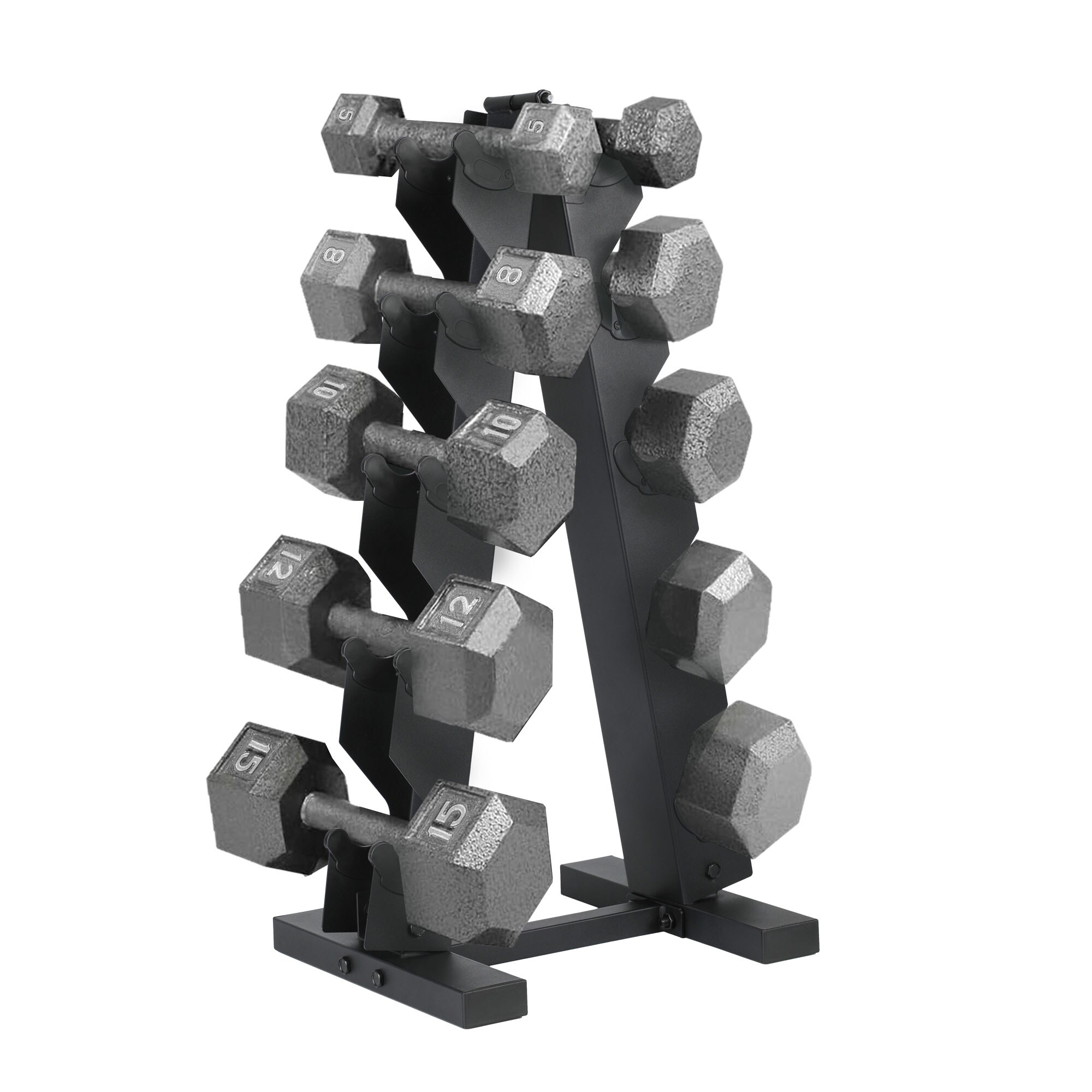 HolaHatha 5 8 10 12 and 15 lb Cast Iron Dumbbell Free Hand Weight Set ...