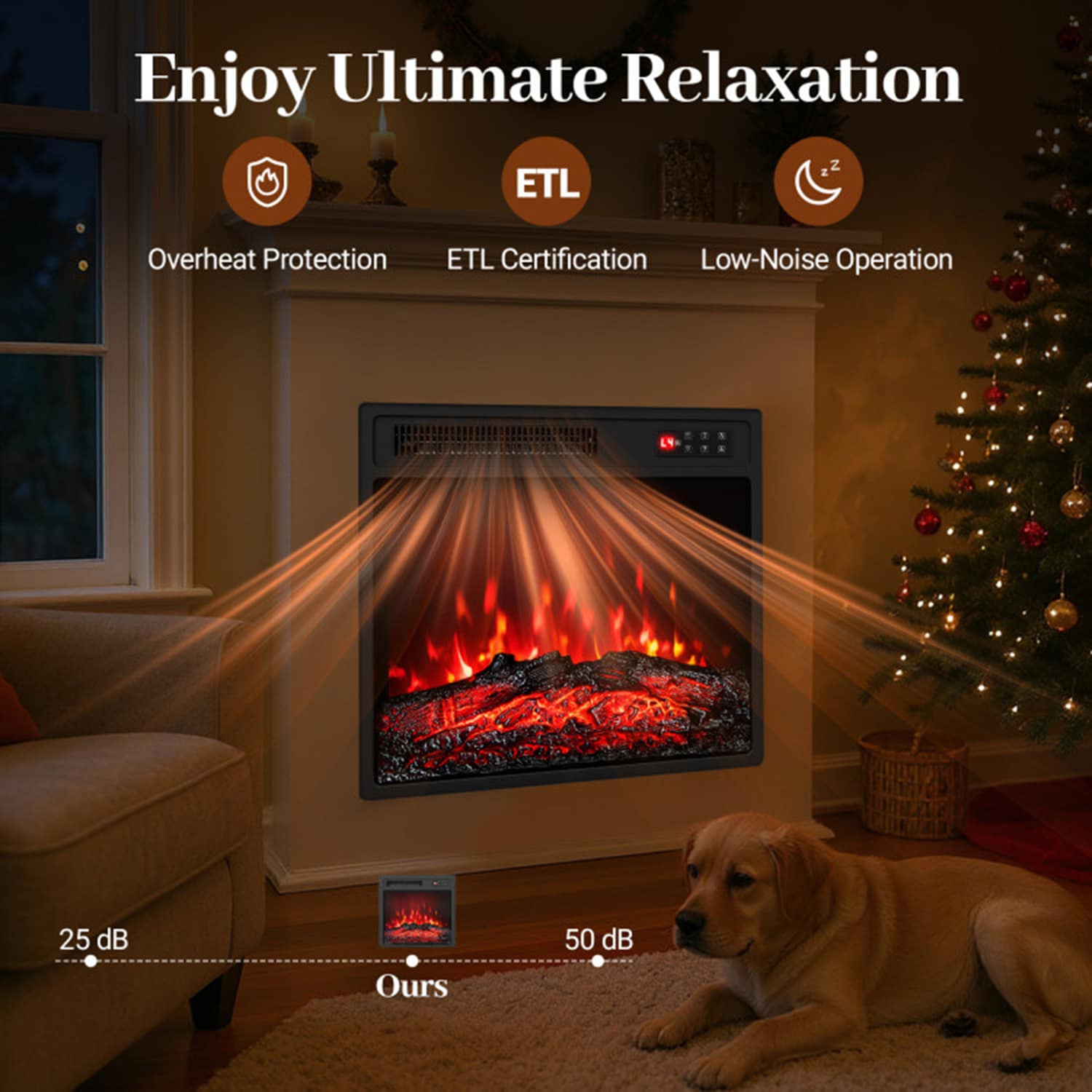 Mondawe 19.1-in W Black TV Stand with Fan-forced Electric Fireplace ...