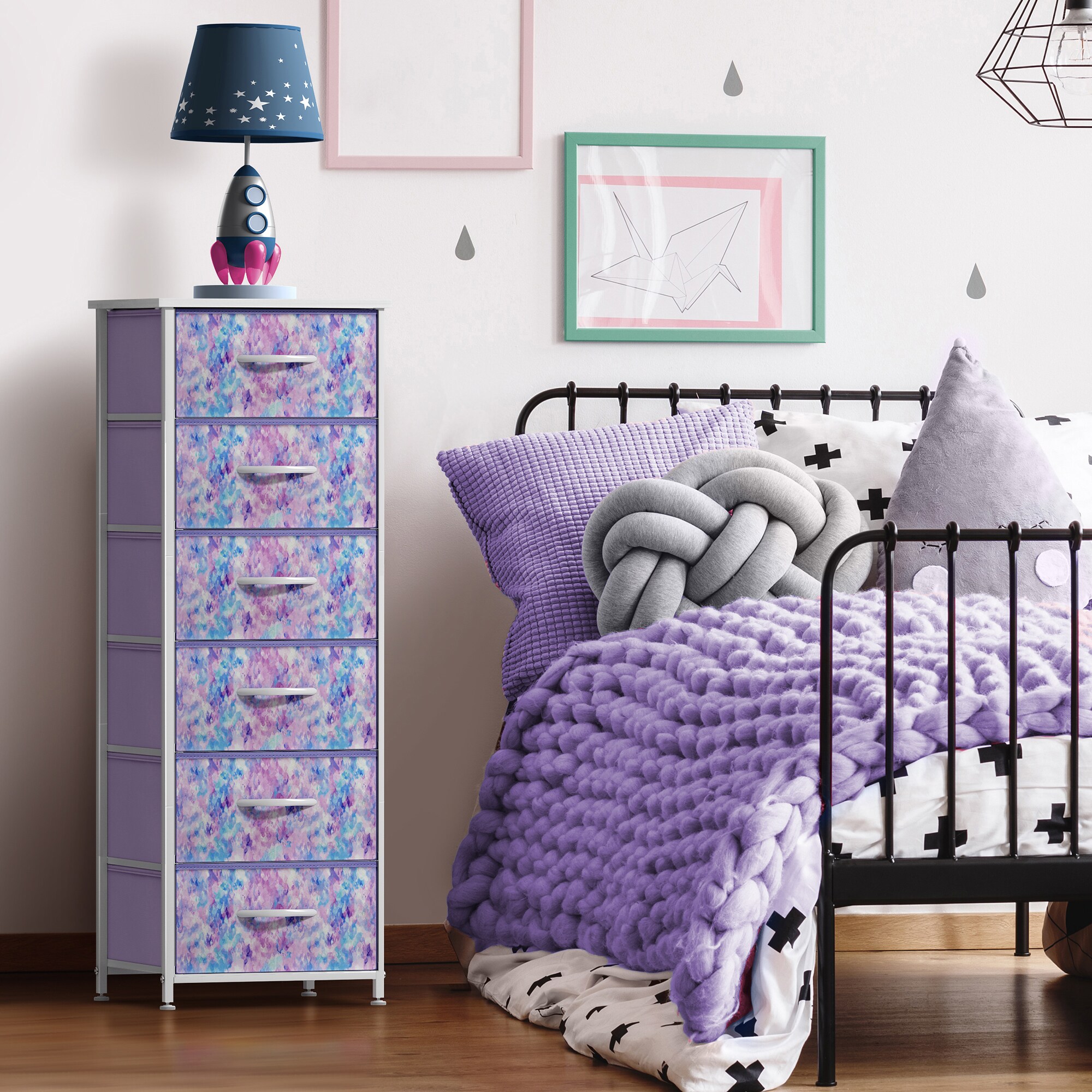 SORBUS Narrow 6 Drawers Nightstand with Steel Frame Wood Top Easy Pull ...
