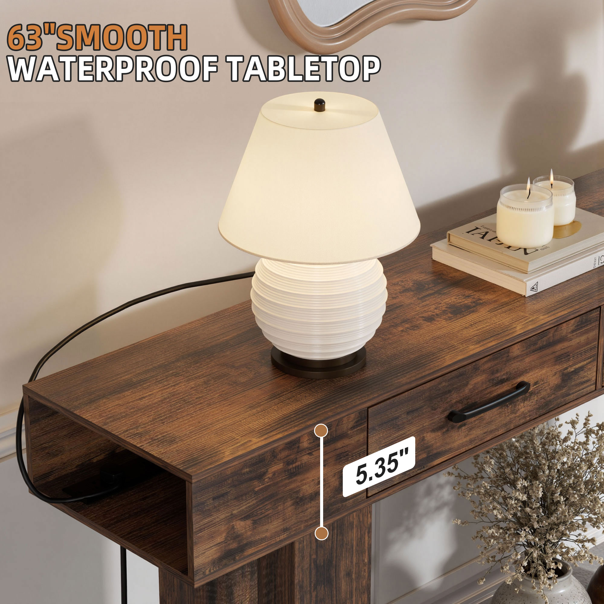 LUXEYARD 63 Inch Long Console Table Wooden Rectangular Sofa Table ...