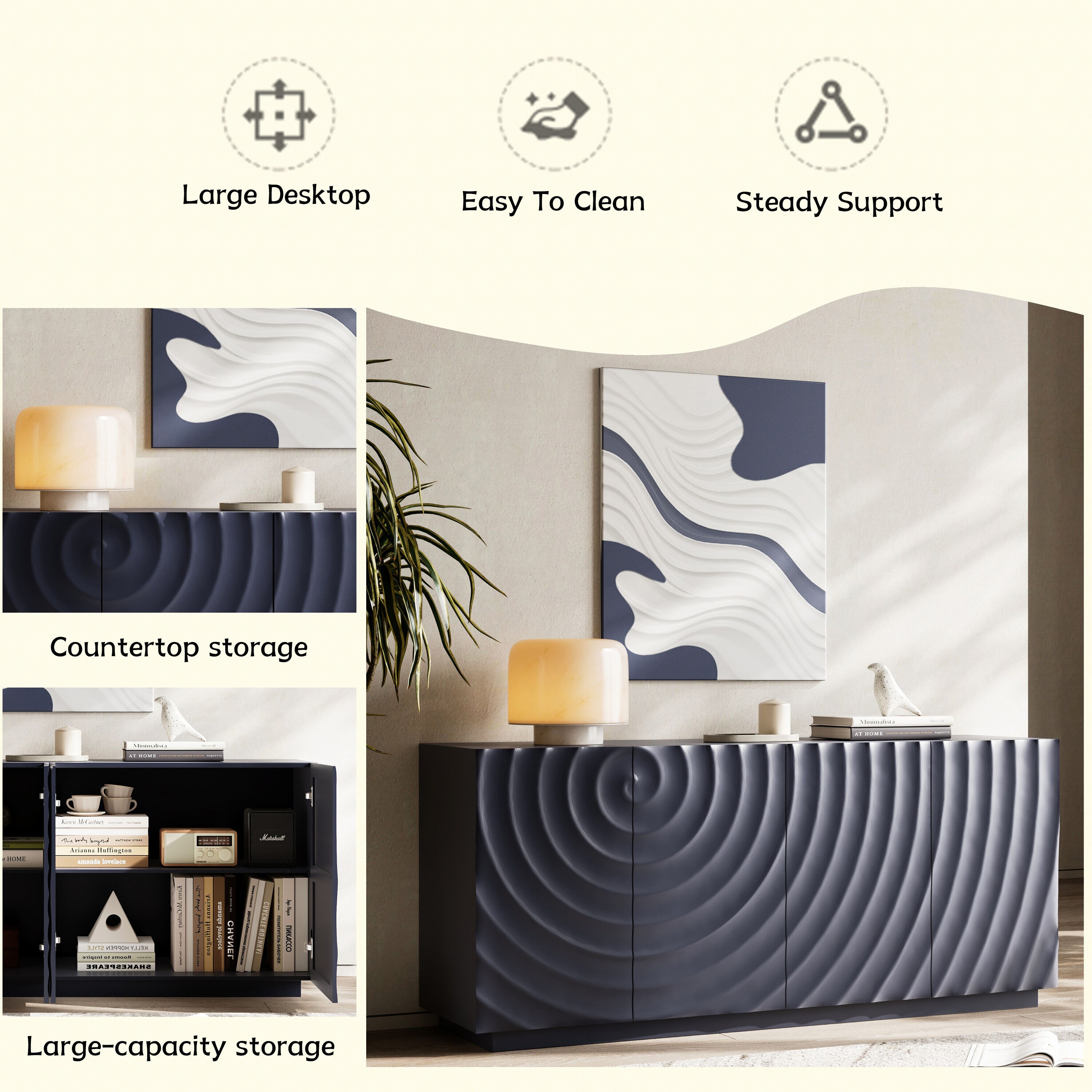 Navy Blue 4 -Door 59-in Wood File Cabinet Filing Cabinet Office Storage ...