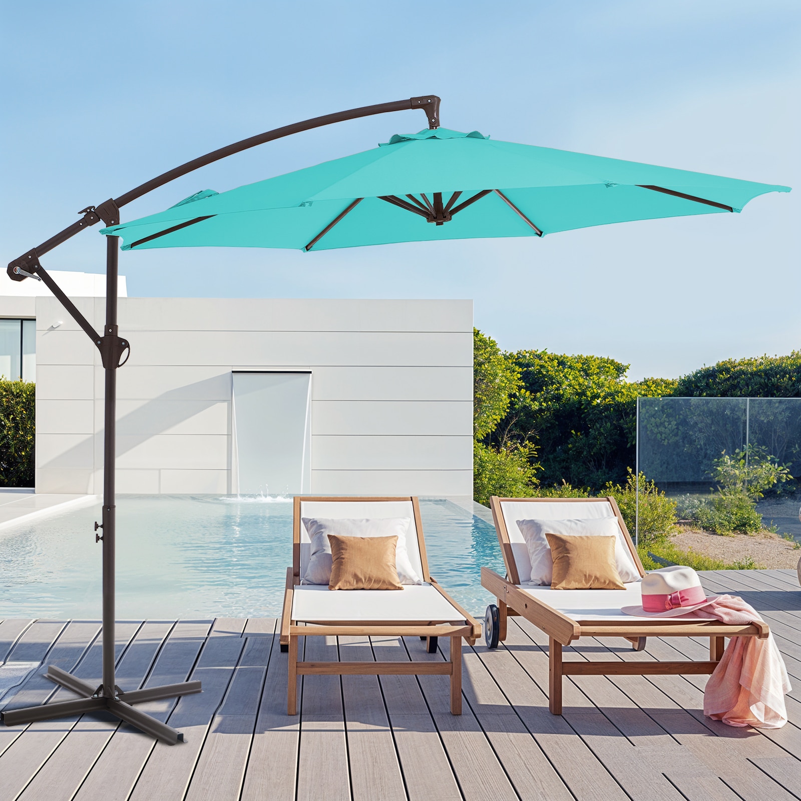 VOUA 10-ft Steel Blue Crank Cantilever Patio Umbrella in the Patio ...