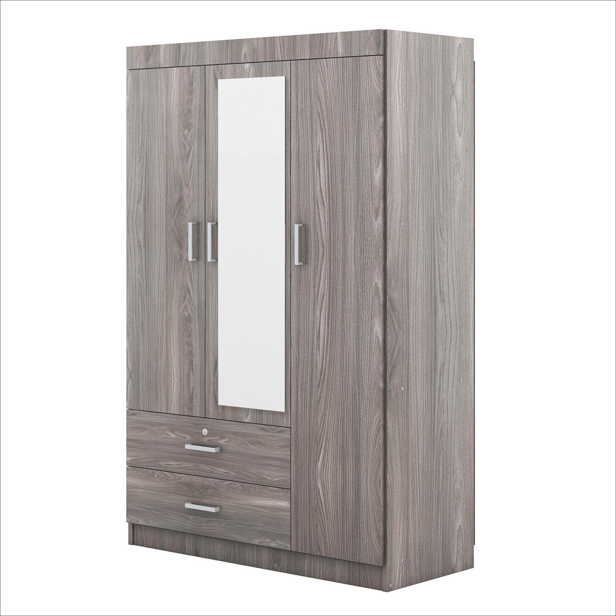 Watnature Plywood Soft Gray 3-Door Mirror Wardrobe With Drawers and ...