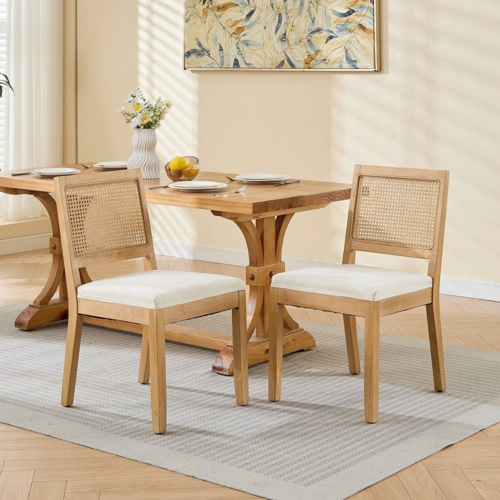 Coolbibila 2 Pack 34 in Farmhouse Beige Linen Rattan Cane Back Dining ...