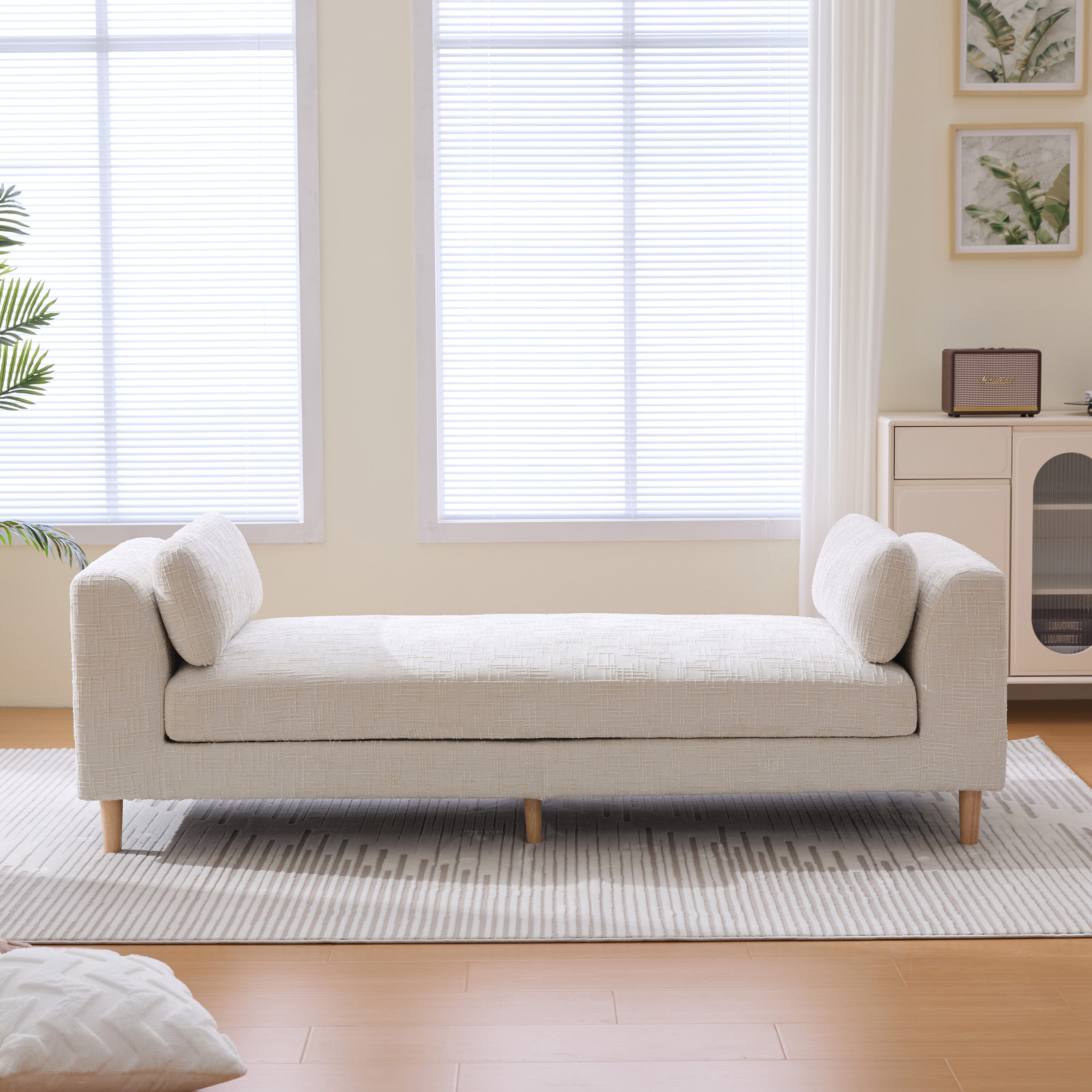 Aortzio Modern BEIGE Accent Bench 67-in x 30-in x 25.6-in in the ...