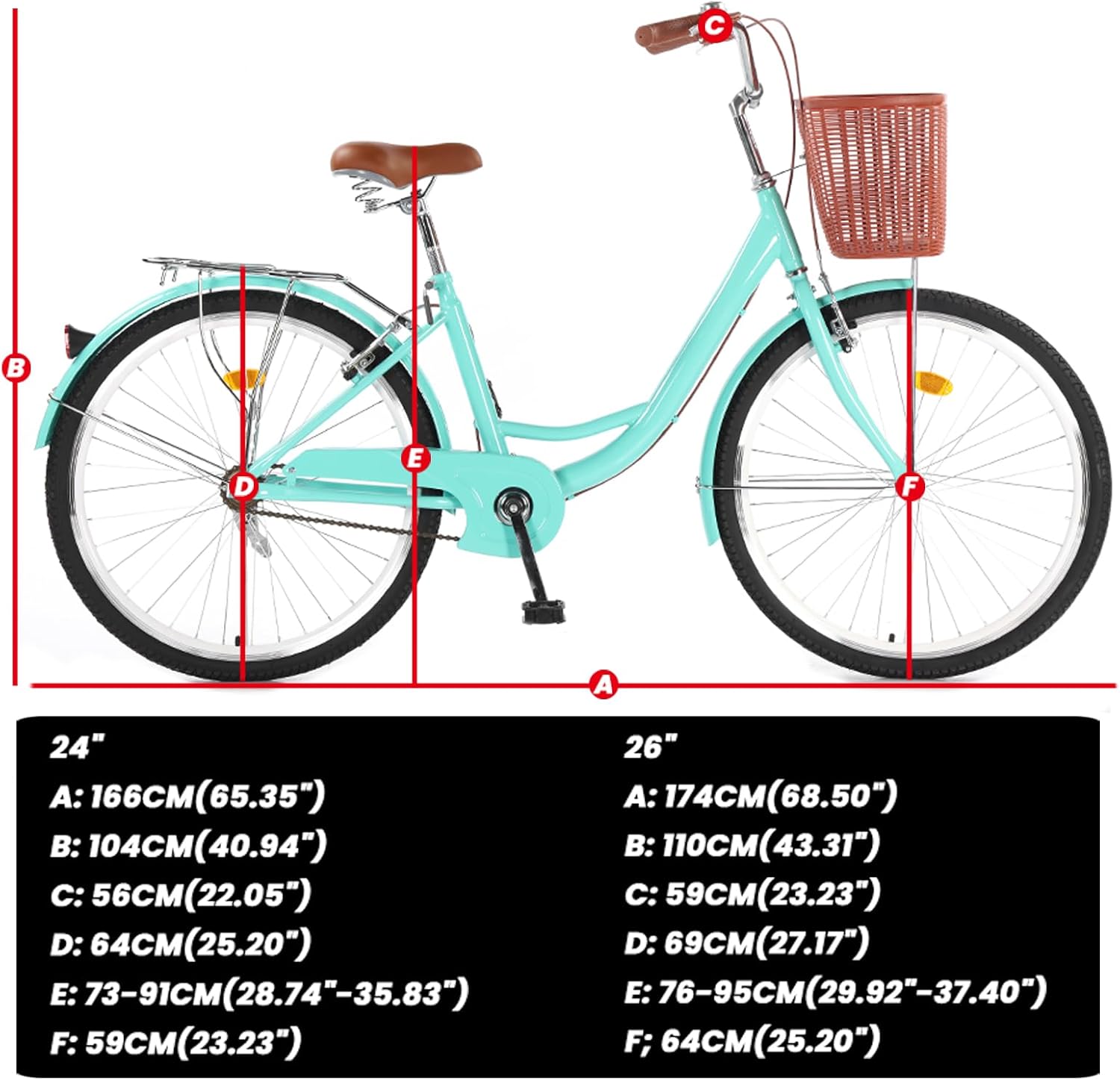 Garvee 24in Cruiser Bike Commuter Bike Beach Cruiser with Ergonomic ...