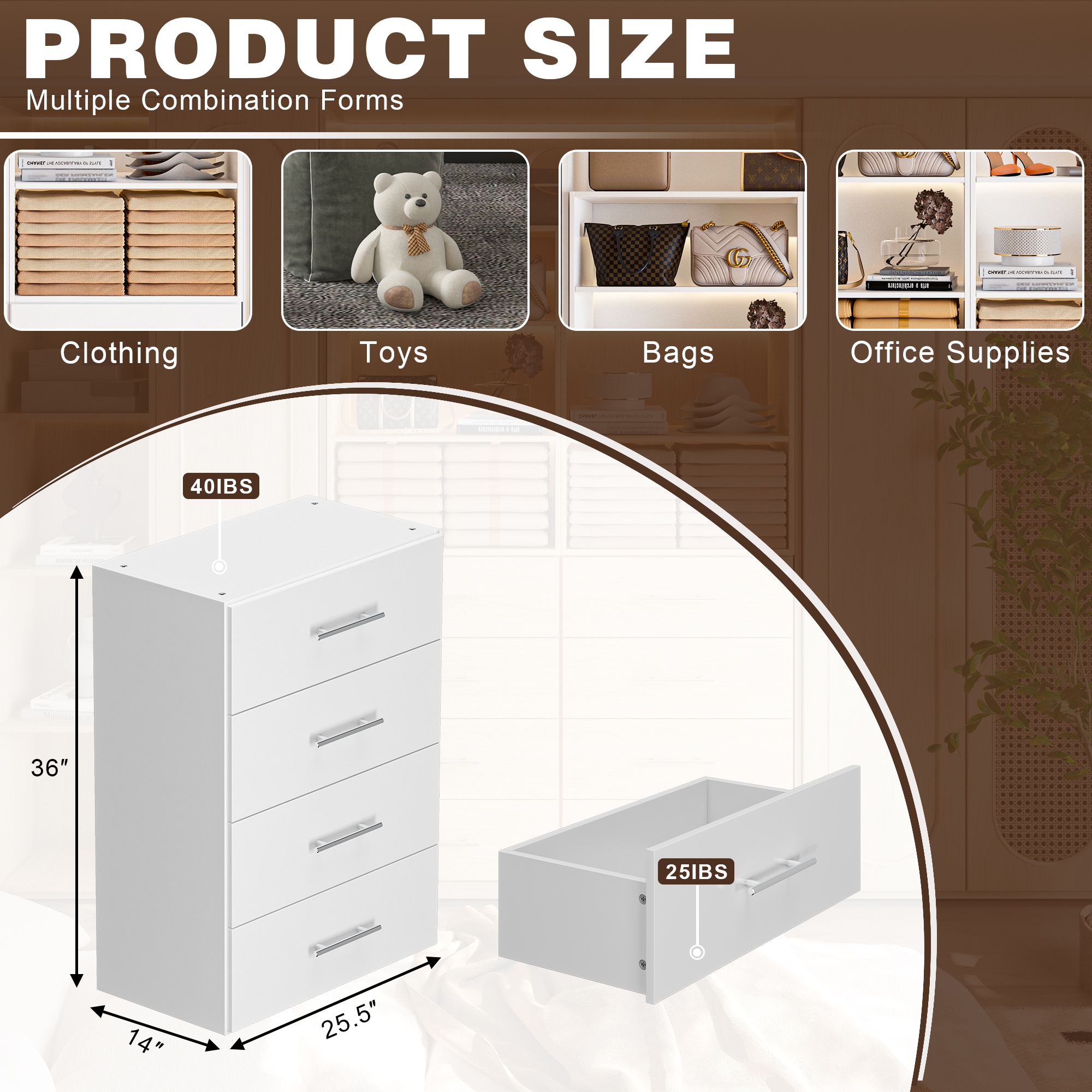 Tinyhomie 25.5-in W Modular Closet 4-Drawer Storage Unit Freestanding ...