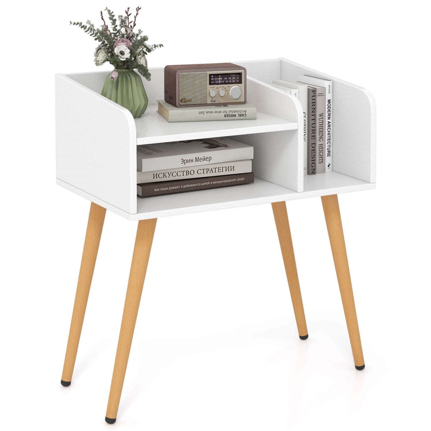 Costway Mid Century Modern End Table with Open Shelves Metal Support ...