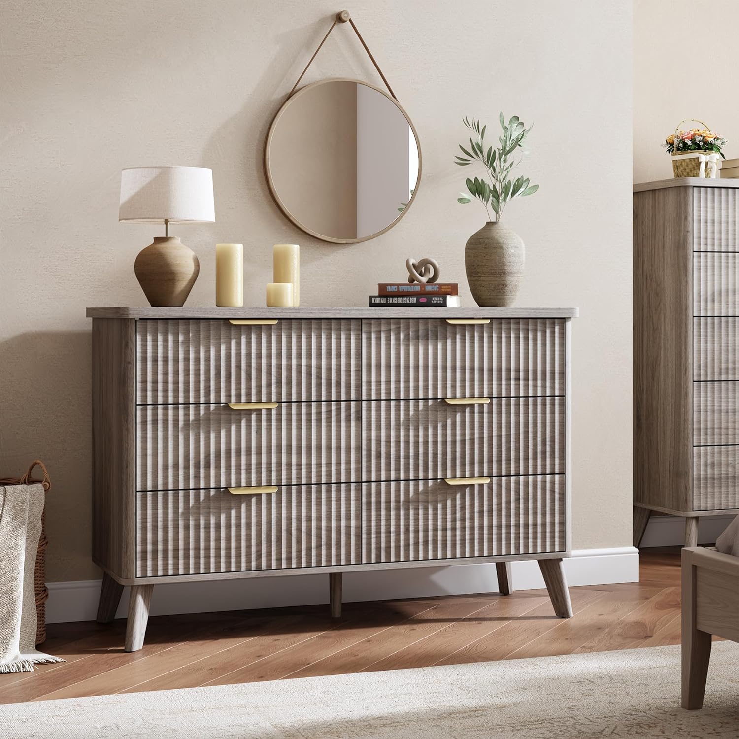 Garvee Fluted Dresser for Bedroom with 6 Deep Drawers 47.2 in Wide ...