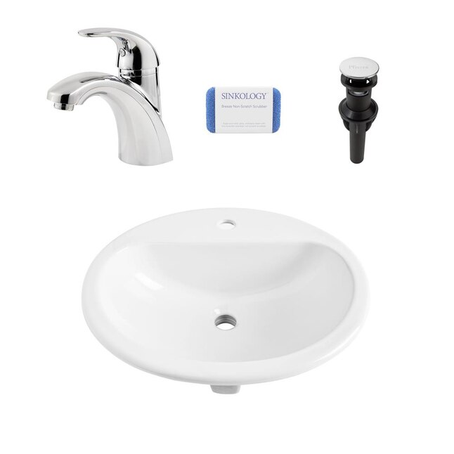 Sinkology Refine White Drop In Oval Traditional Bathroom Sink With